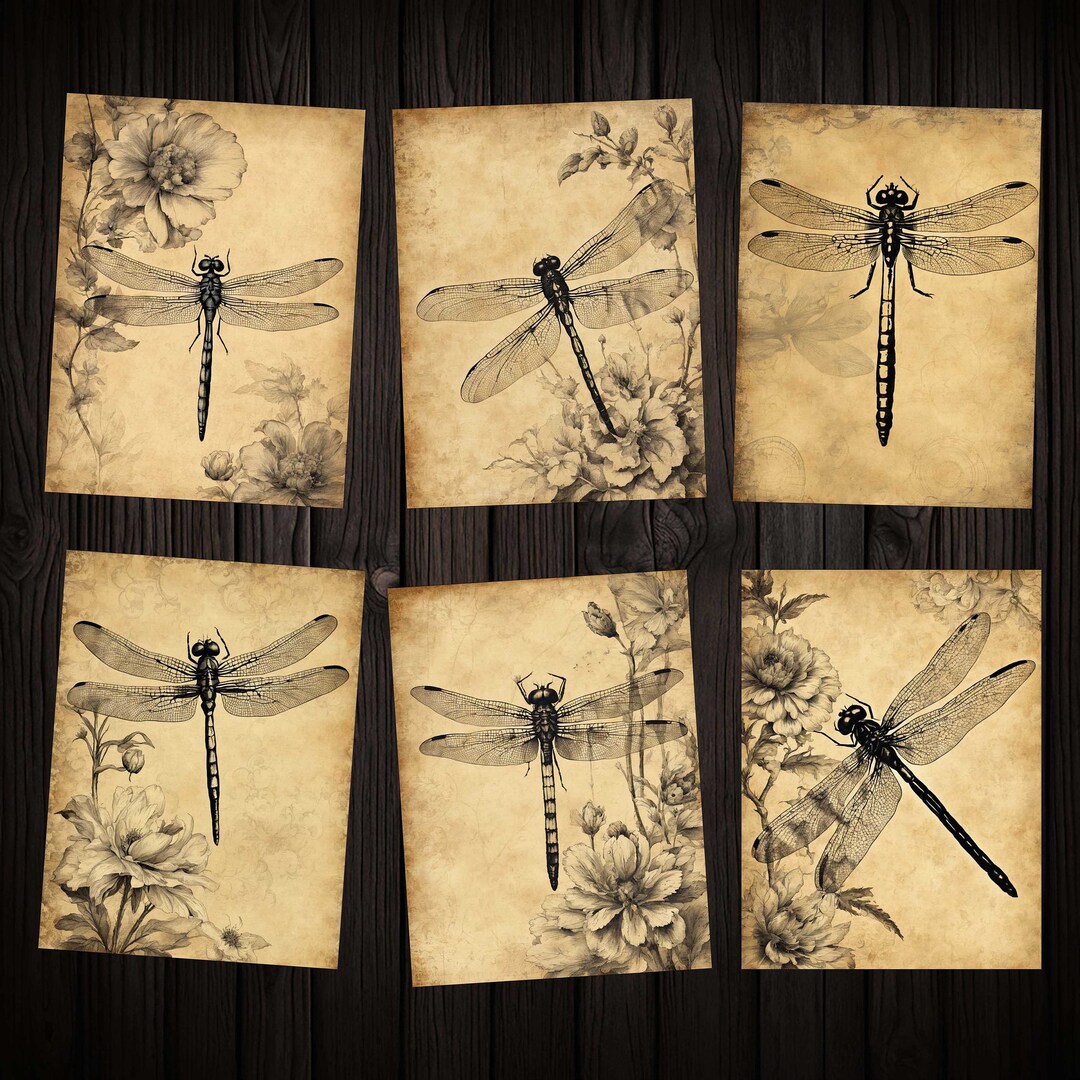 Vintage Dragonfly Ephemera: Junk Journal Paper Craft Kit (digital ...