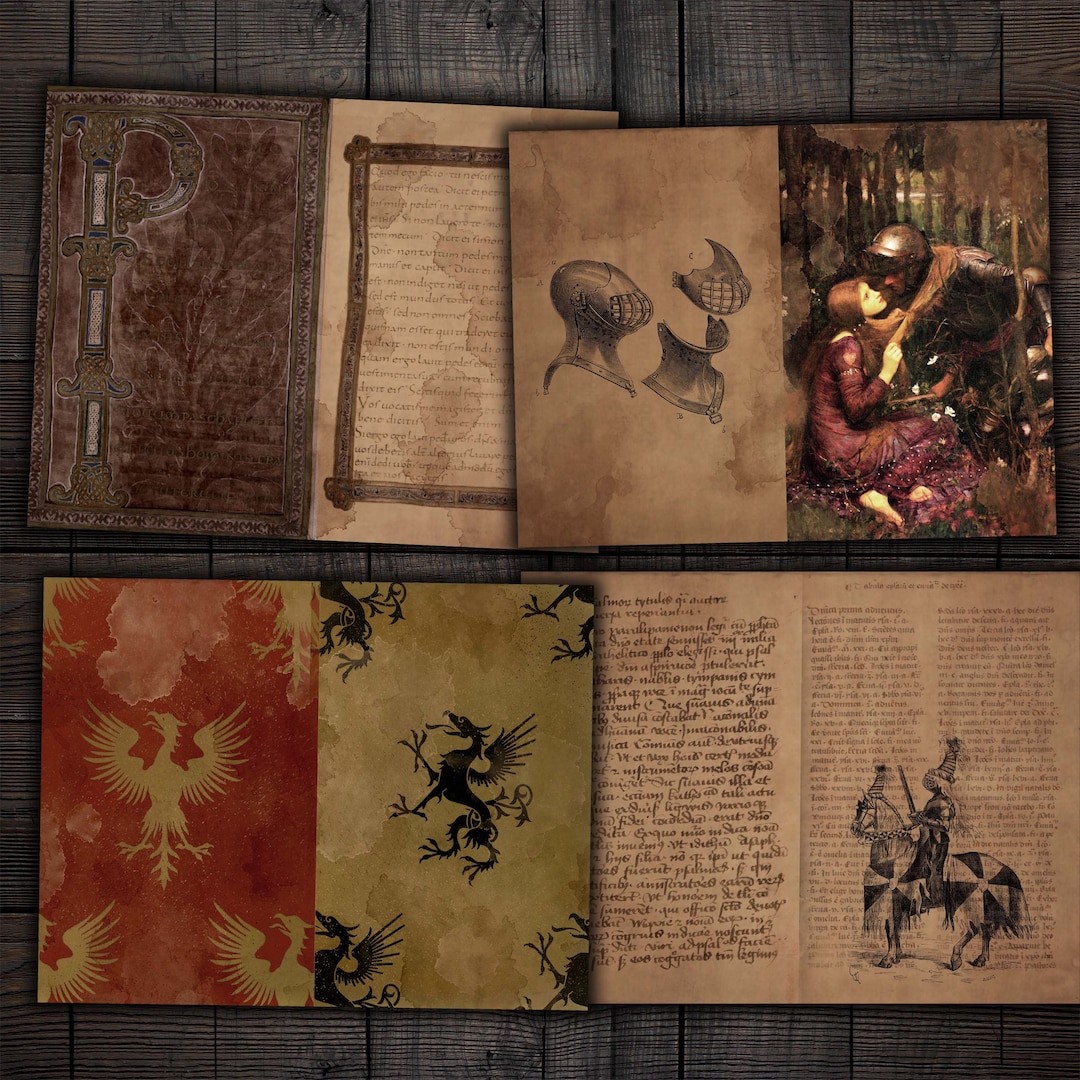 Medieval Fantasy Junk Journal Pages, Printable Knight Middle Ages ...
