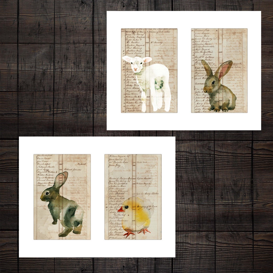 Printable Easter Animals Vintage Ledger Pages Watercolor - Etsy