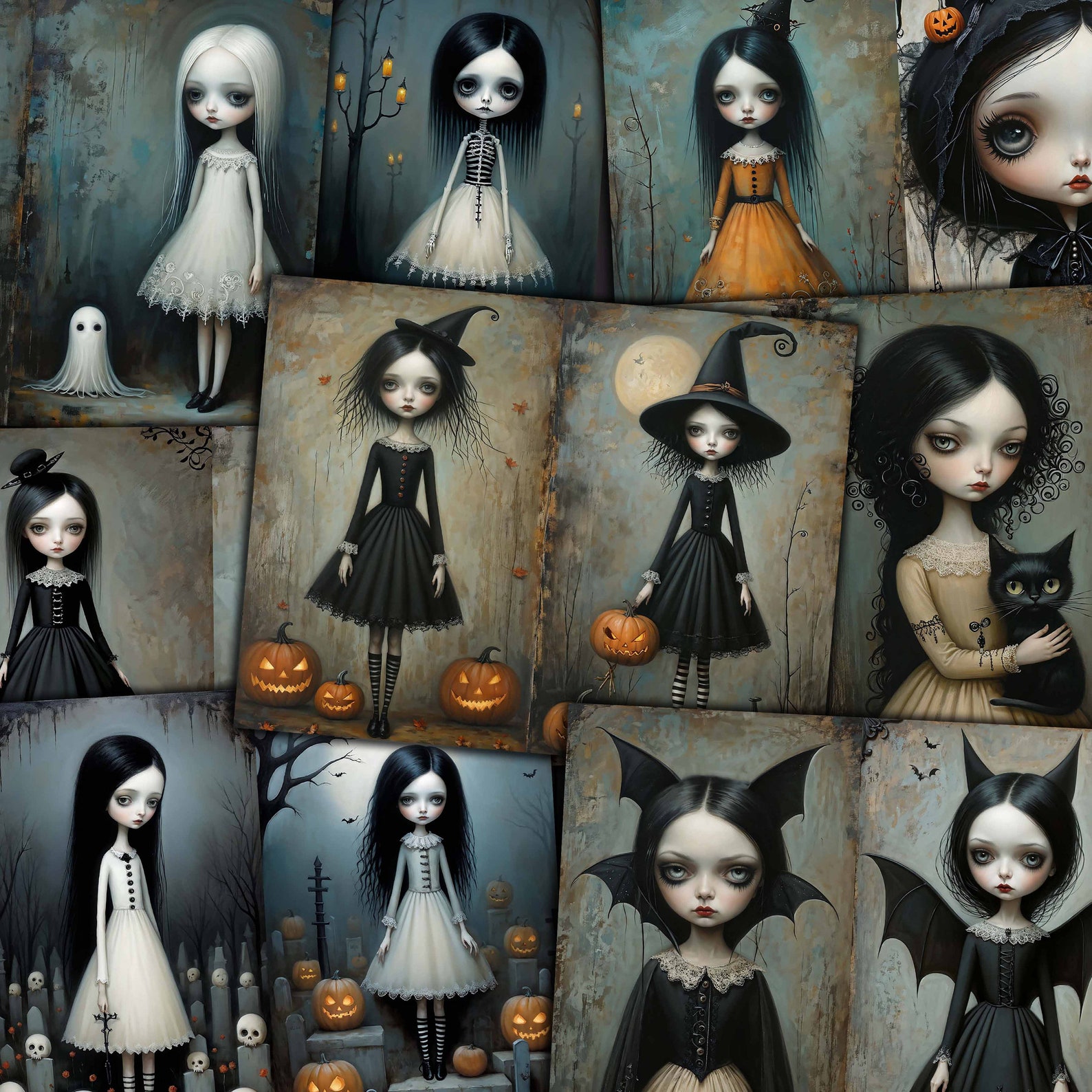 Gothic Halloween Girls Printable: Spooky Junk Journal Pages (digital ...
