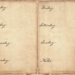 Days of the Week Printable Pages, Digital for Junk Journals, Scrapbooks ...