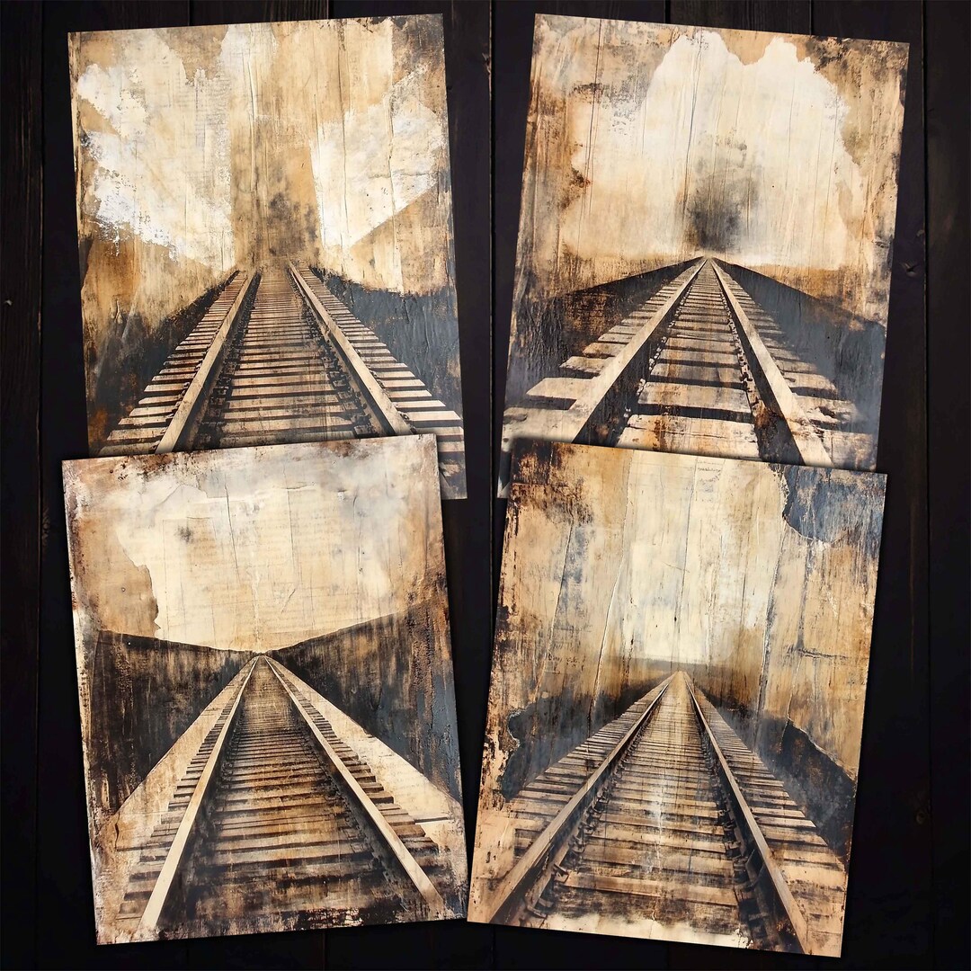 Printable Railroad Tracks Grunge Papers for Junk Journals, Mixed Media ...