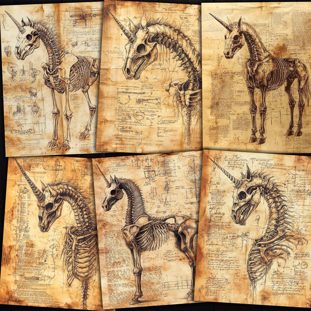 Unicorn Skeleton Anatomy Printable Unicorns Papers and Collage Sheet ...