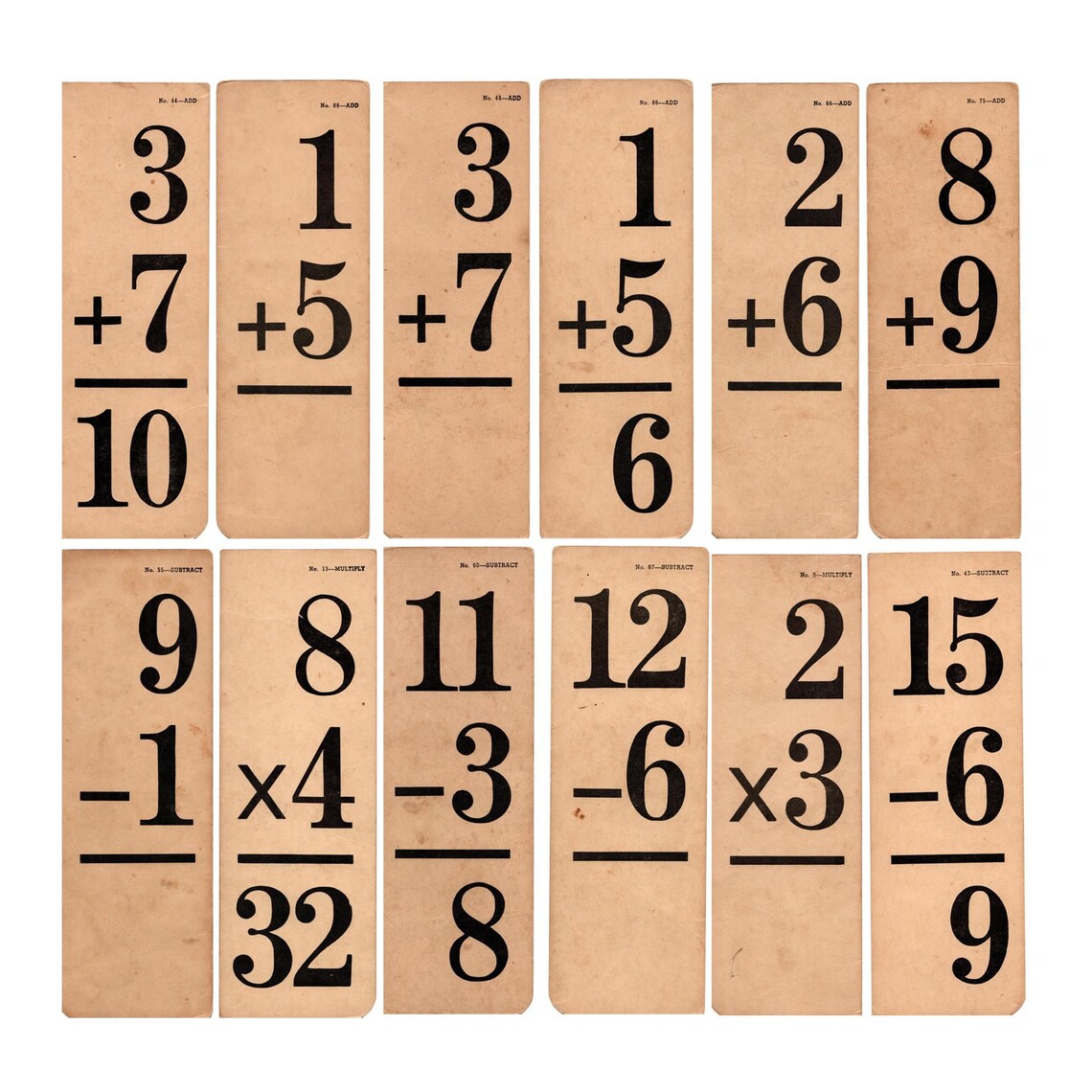 Vintage Math Flashcards: 3x9" Digital Download for Collage ...