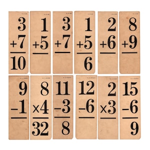 Vintage Math Flashcards: 3x9" Digital Download for Collage ...