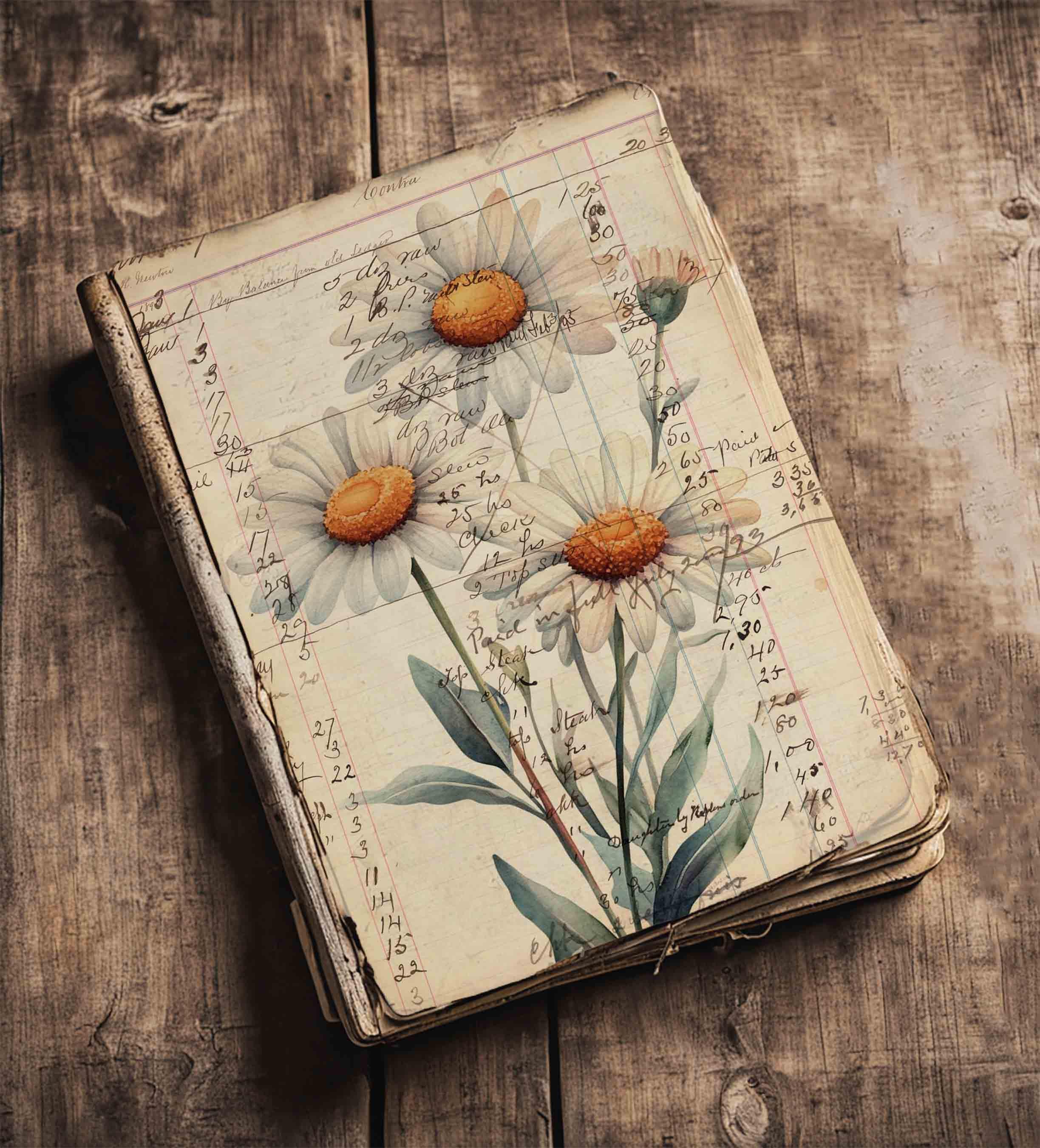 Daisy Flowers Antique Ledger Ephemera Pages: Junk Journal Kit (digital ...