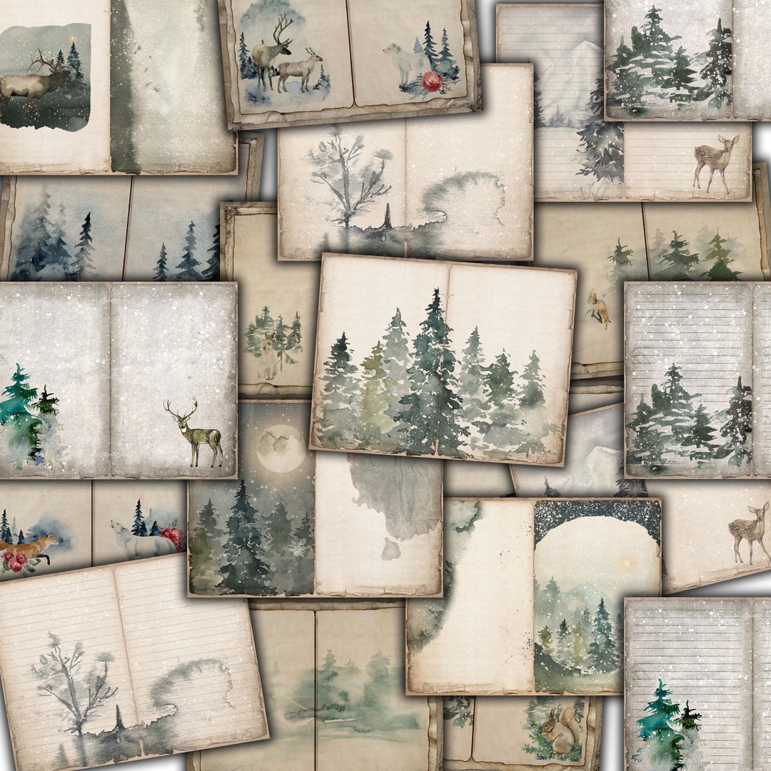 Watercolor Forest Bundle, Printable Ephemera, Junk Journal Kit, Digital ...