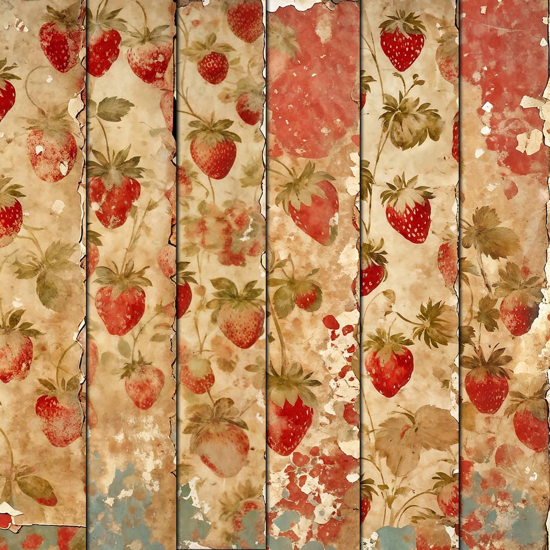 Shabby Strawberries Printable Papers, Strawberry Digital Paper for Junk ...