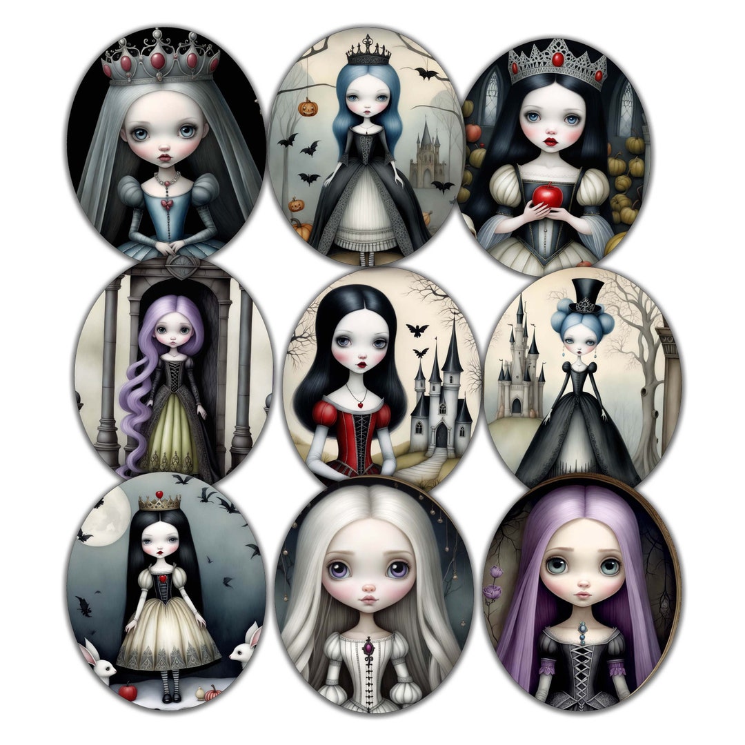 Gothic Fairy Tale Printable Ovals Collage Sheet, Snow White, Cinderella ...
