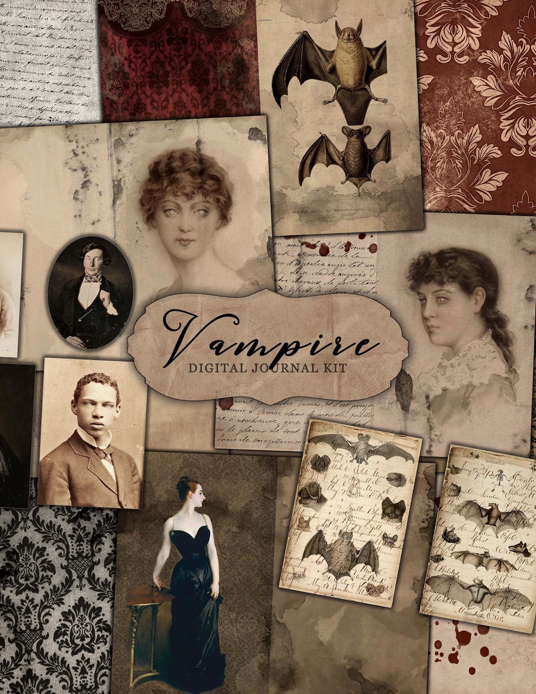 Gothic Vampire Digital Kit for Junk Journals, Scrapbooks, Halloween ...