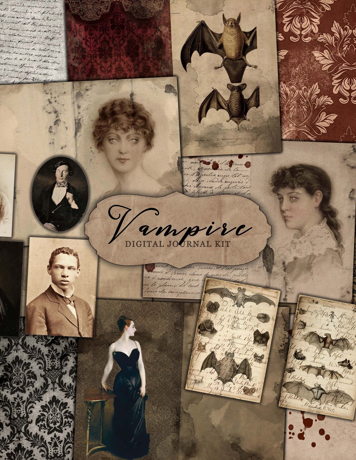Gothic Vampire Digital Kit for Junk Journals, Scrapbooks, Halloween ...