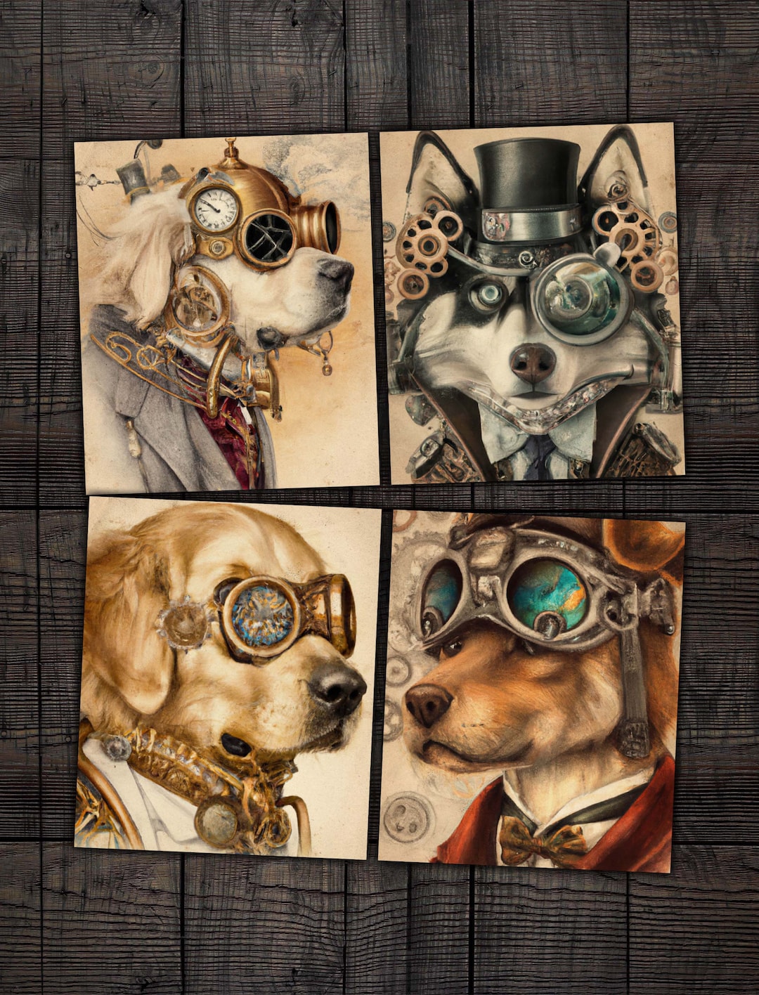 Steampunk Dogs Digital Pages Printable Steam Punk Dog Images - Etsy