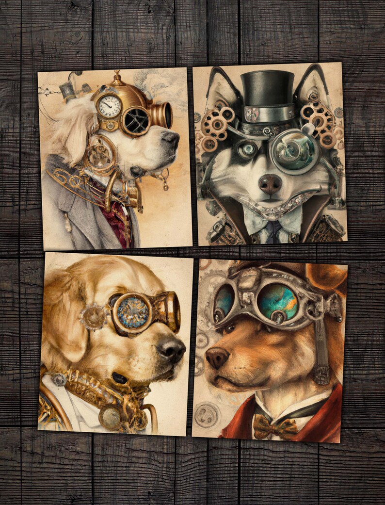 Steampunk Dogs Digital Pages Printable Steam Punk Dog Images - Etsy