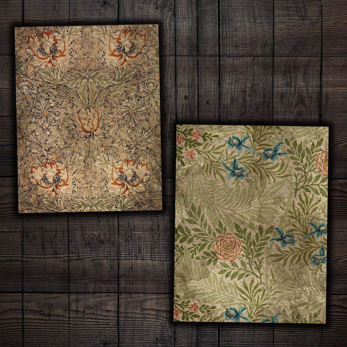 Digital Vintage Green Pattern Paper Printable Papers for Junk - Etsy