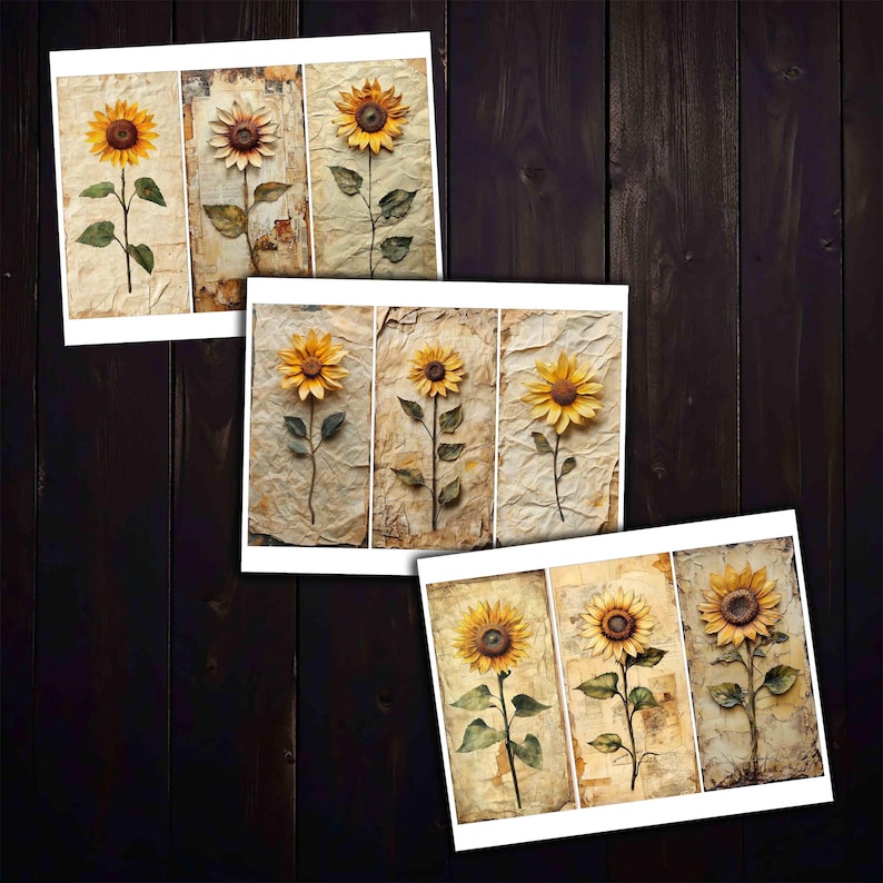 Sunflower Junk Journal Pages: Tall Narrow Printable Kit (digital ...