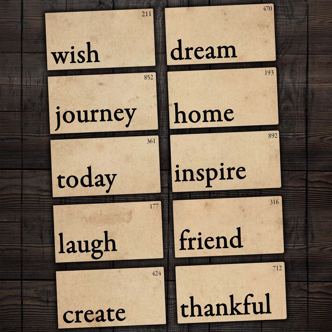 Vintage Positive Words Printable Flash Cards Sheet for Junk Journals ...