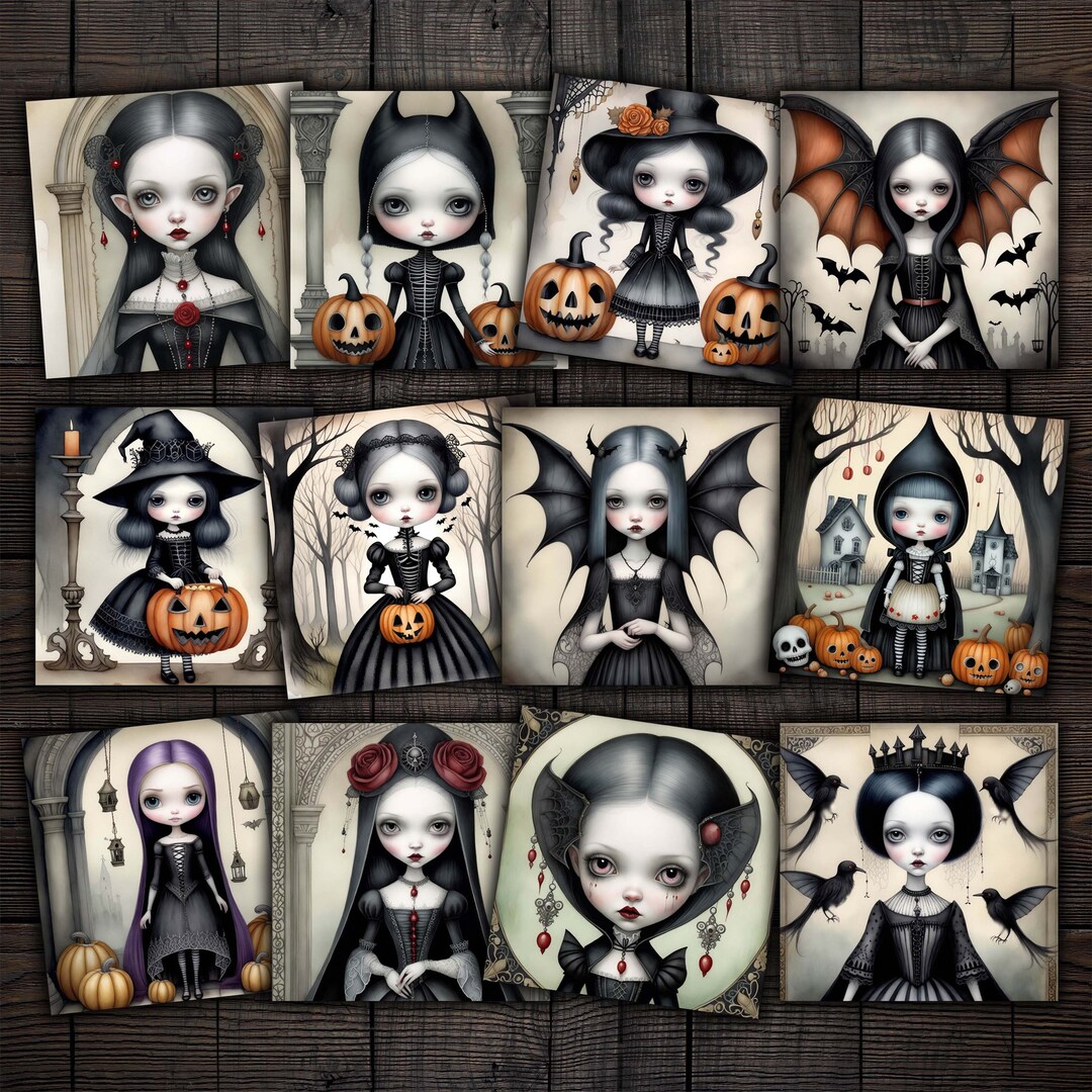 Gothic Halloween Dolls Collage Sheet: Printable ATC ACEO Cards (digital ...