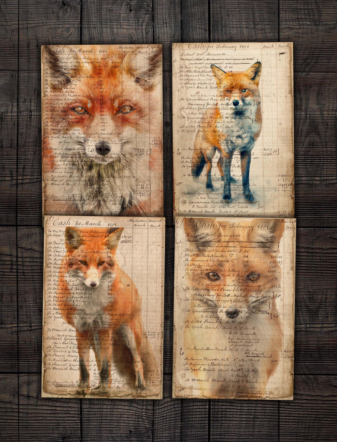 Red Fox Printable Pages, 6x4 Document Ledger Papers for Junk Journal ...