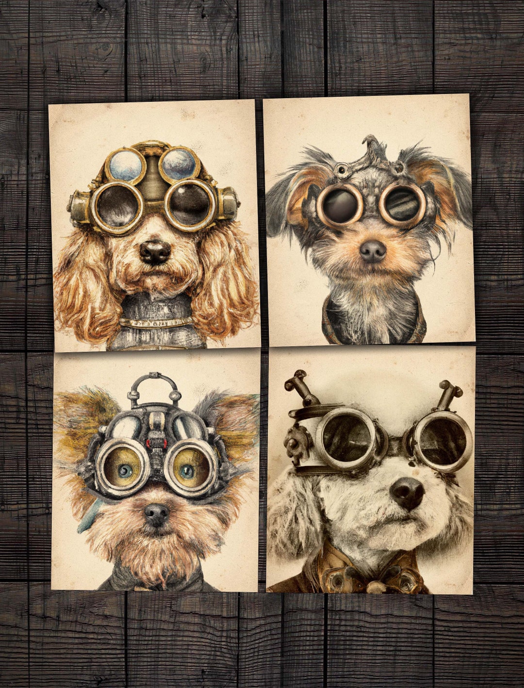 Steampunk Dogs Digital Pages, Printable Steam Punk Dog, Yorkie, Poodles ...