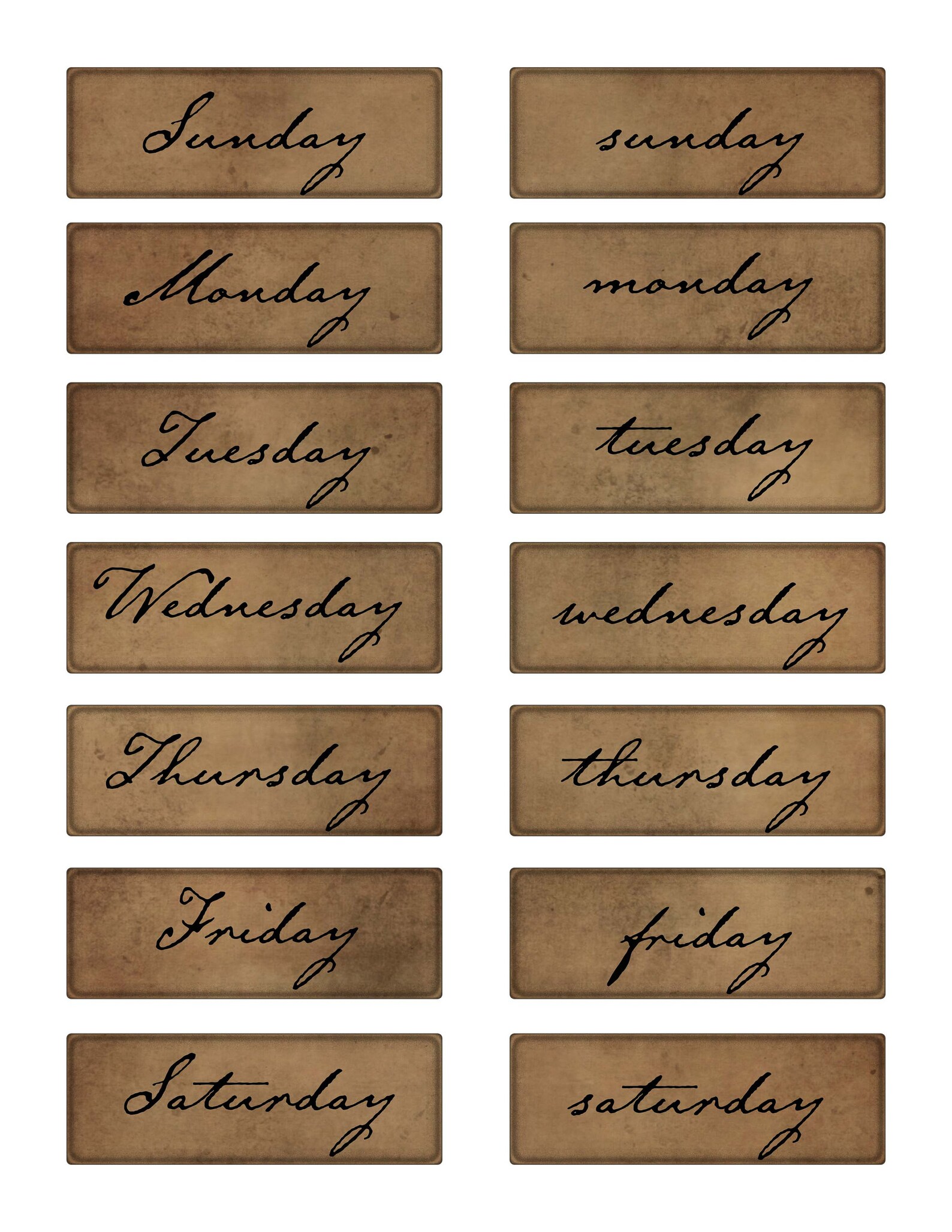 Days of the Week Printable Words, Vintage Grunge Digital Weekday Words ...