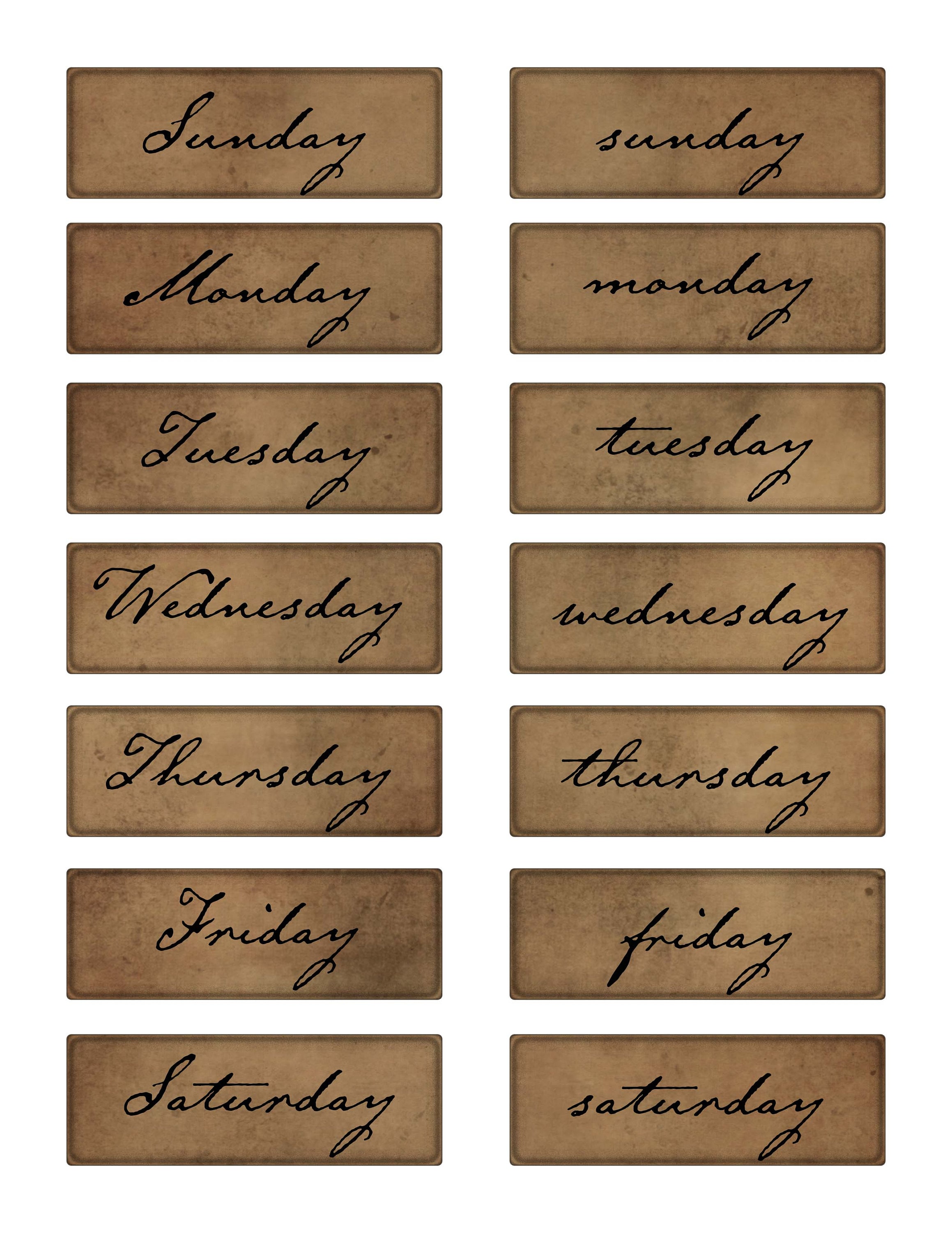 Days of the Week Printable Words Vintage Grunge Digital | Etsy