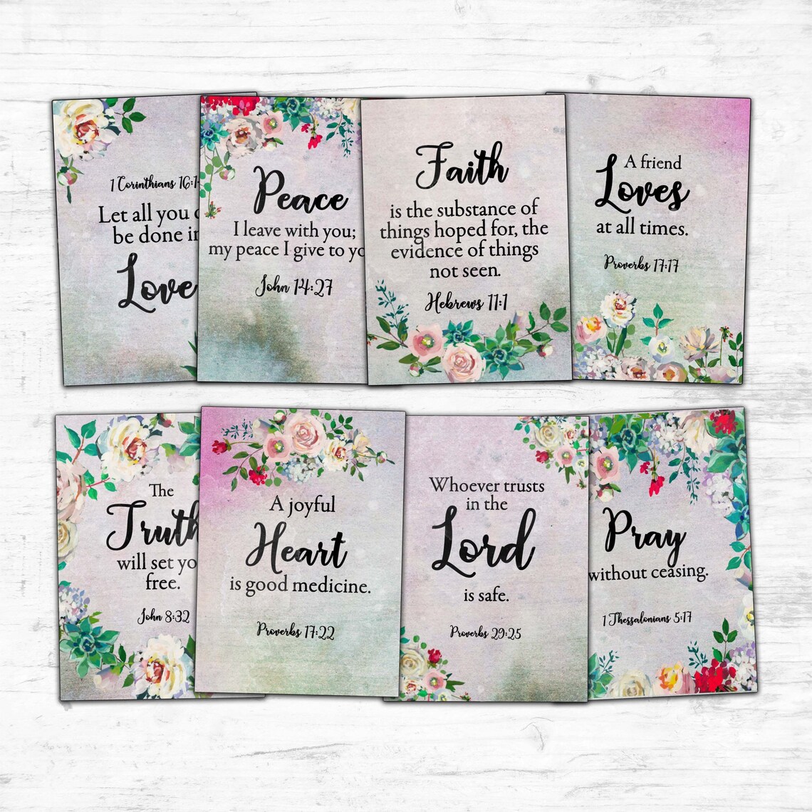 Printable Christian Bible Verses Watercolor Flowers Collage | Etsy