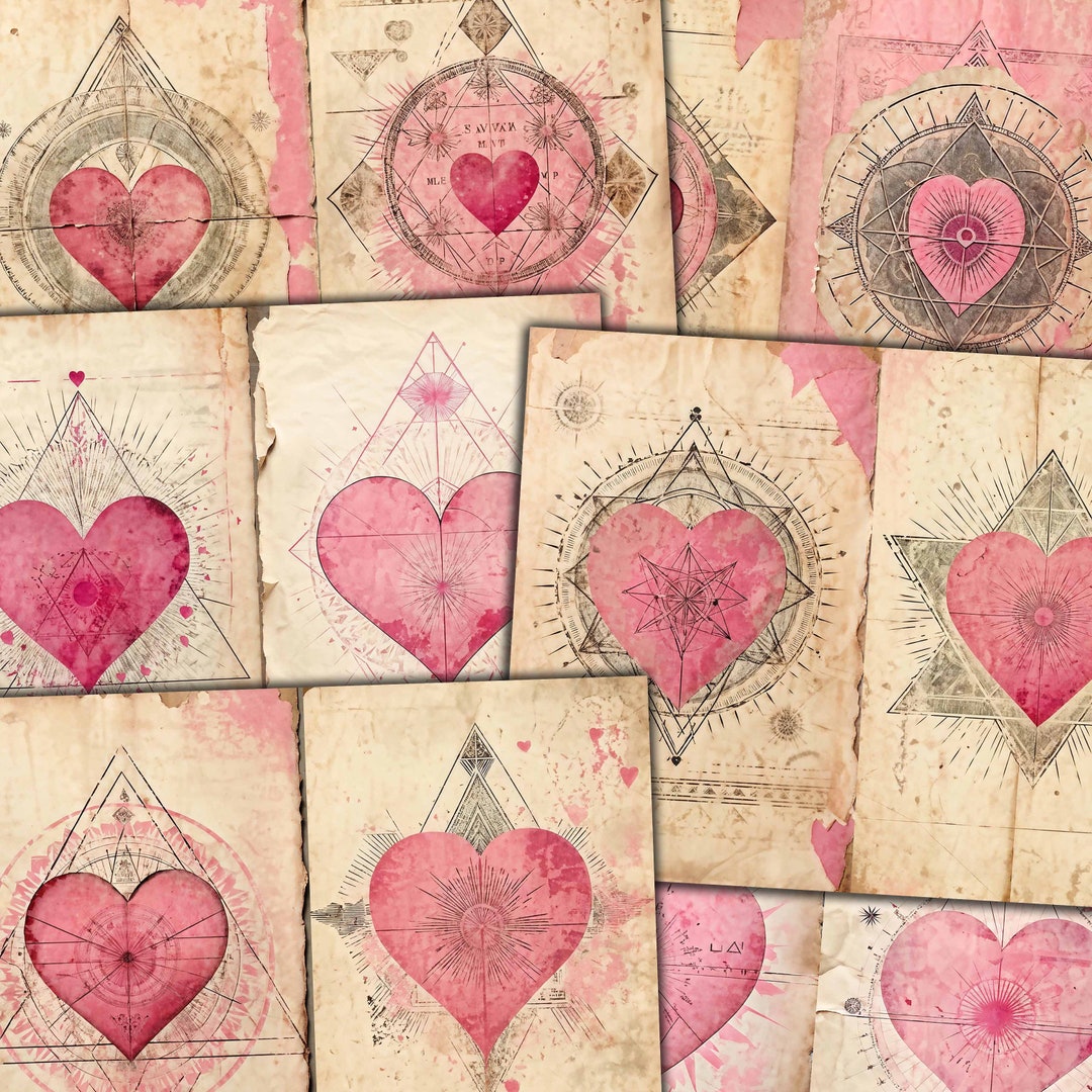 Pink Heart Sacred Geometry Printable: Junk Journal Pages (digital Kit ...