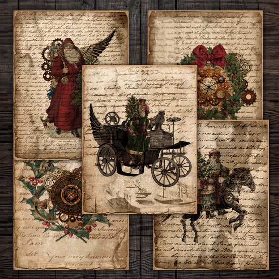 STEAMPUNK SANTA Grunge Christmas Printable Ephemera for Junk | Etsy