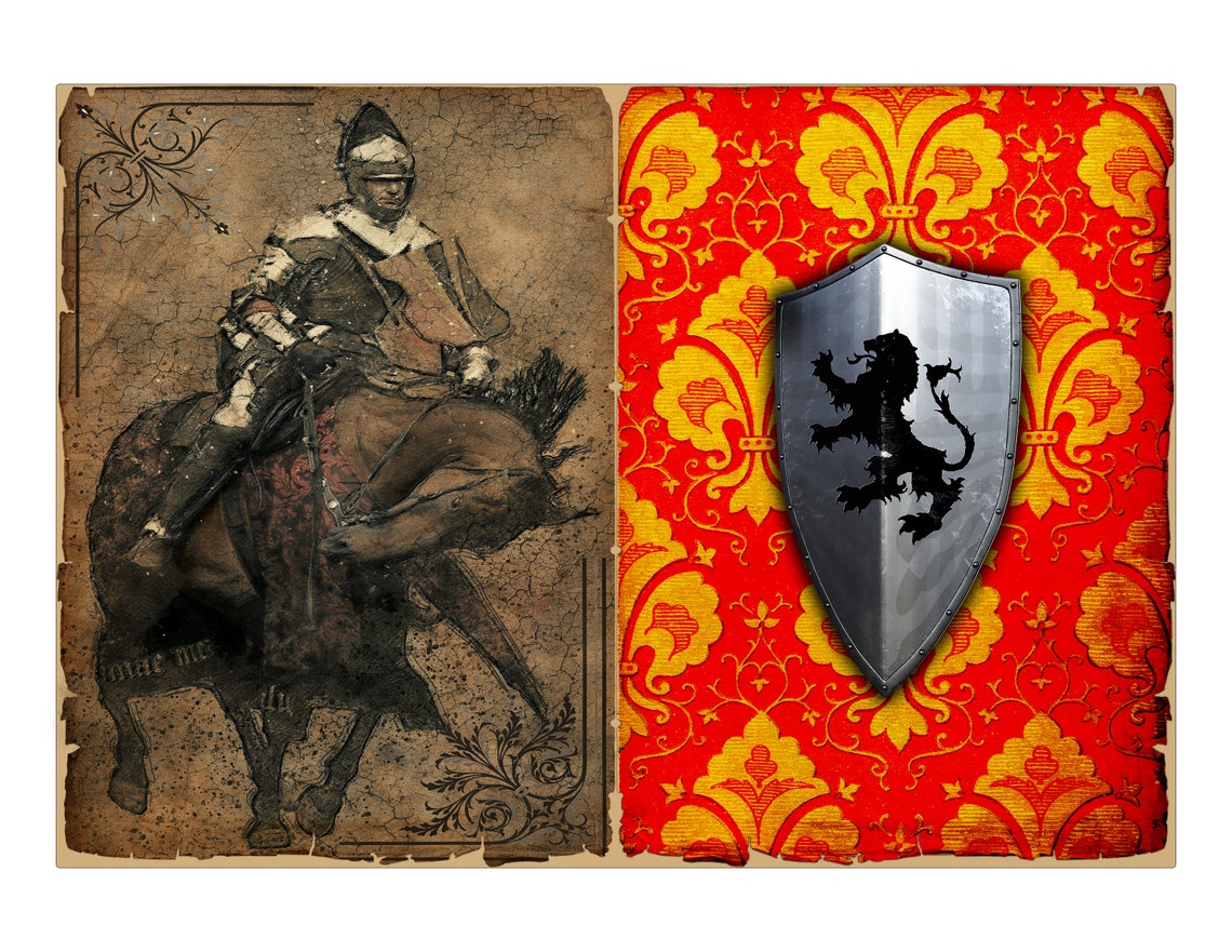 Vintage 5x7 Medieval Knights Junk Journal Pages Printable | Etsy