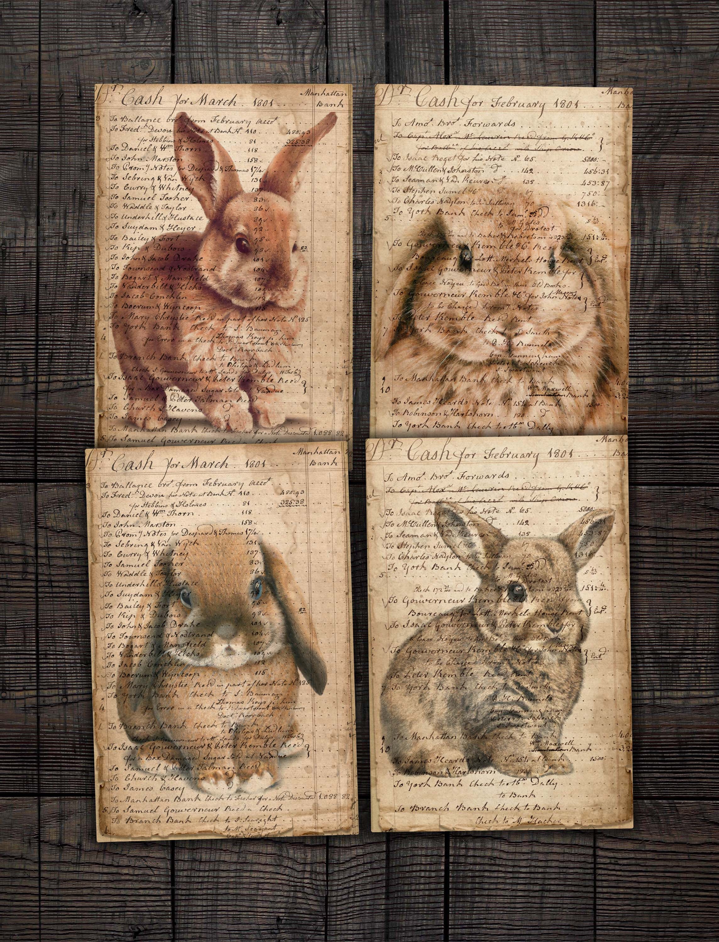 Vintage Rabbit Ledger Pages: Grunge Ephemera for Junk Journals (digital ...