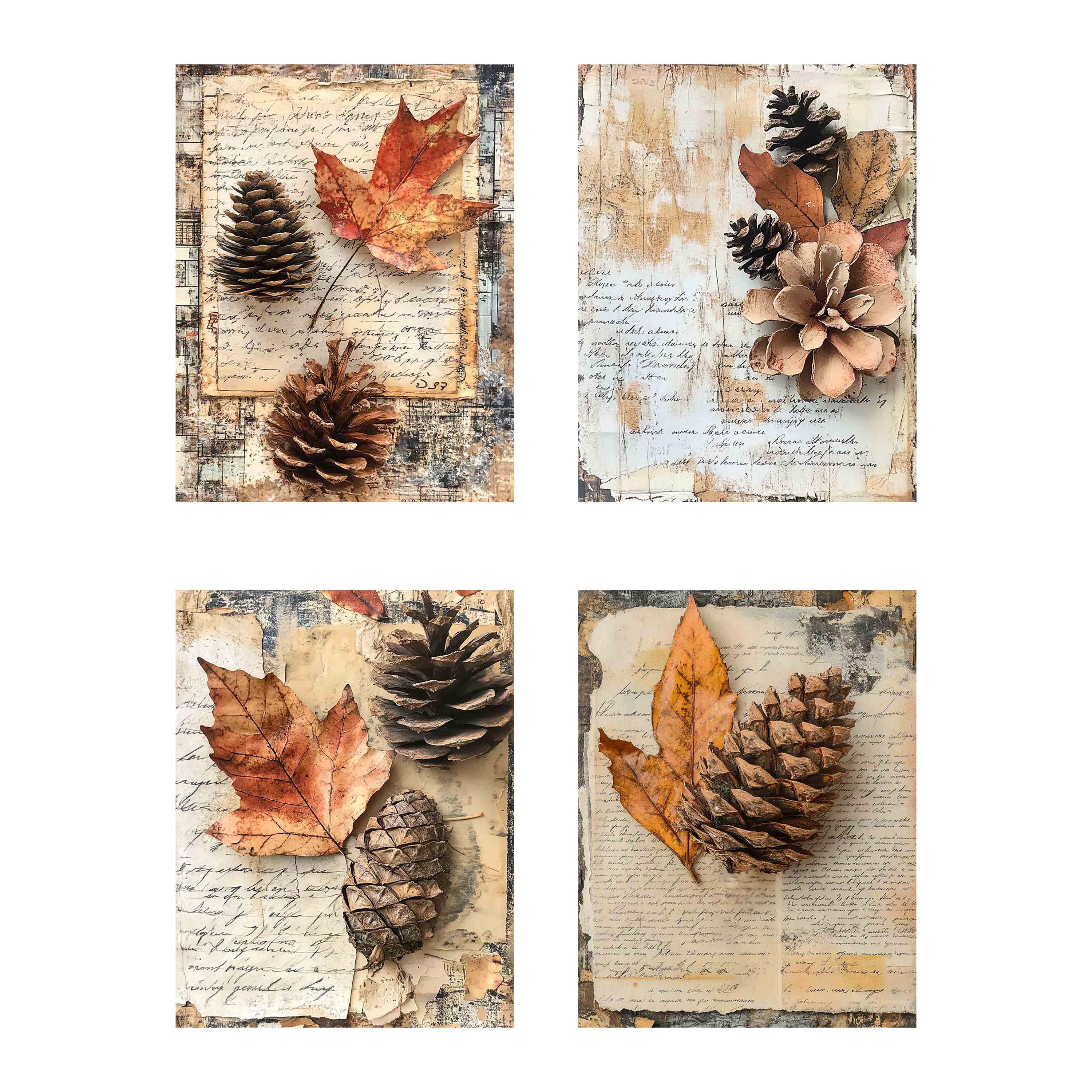Printable Pinecone & Fall Leaves Paper: Junk Journal Autumn Collage ...