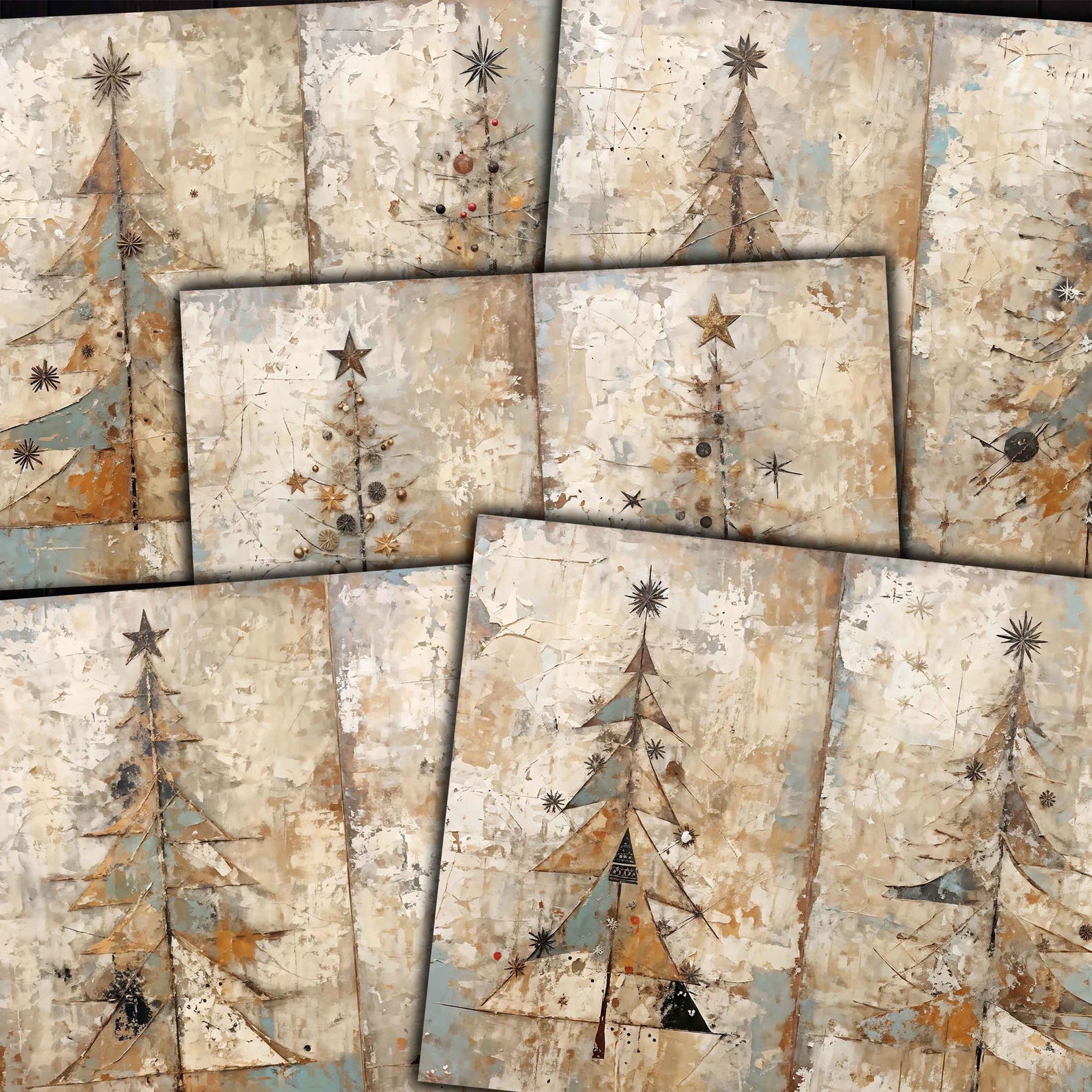 Grunge Christmas Tree Junk Journal Pages: Rustic Winter Collage ...