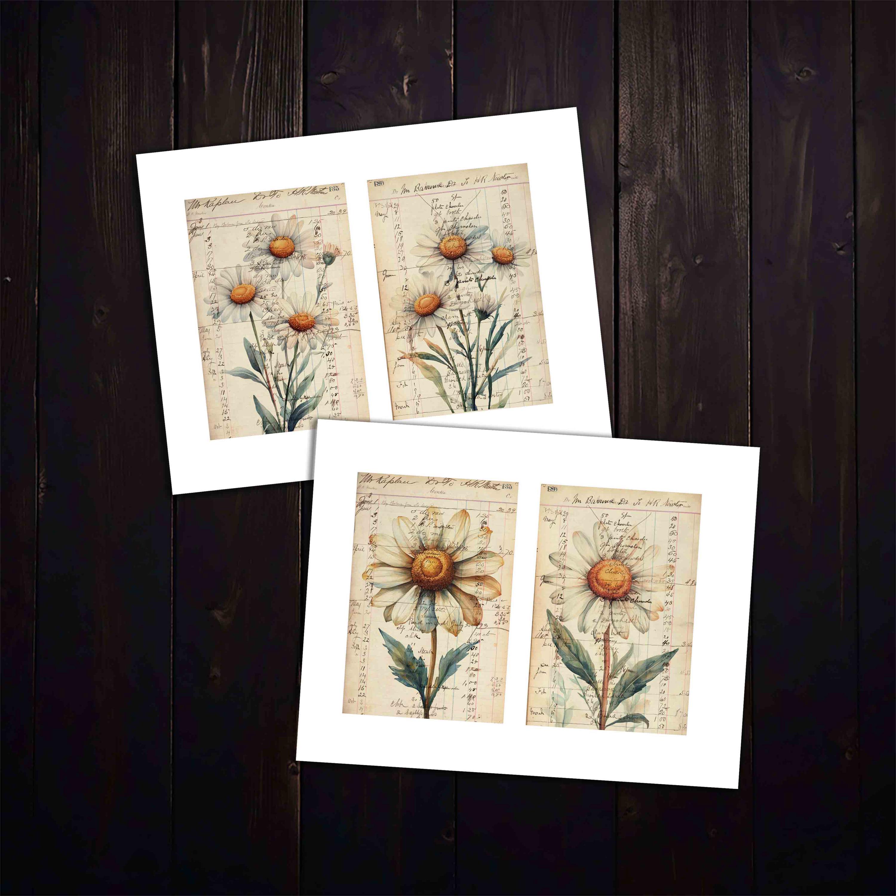 Daisy Flowers Antique Ledger Ephemera Pages: Junk Journal Kit (digital ...
