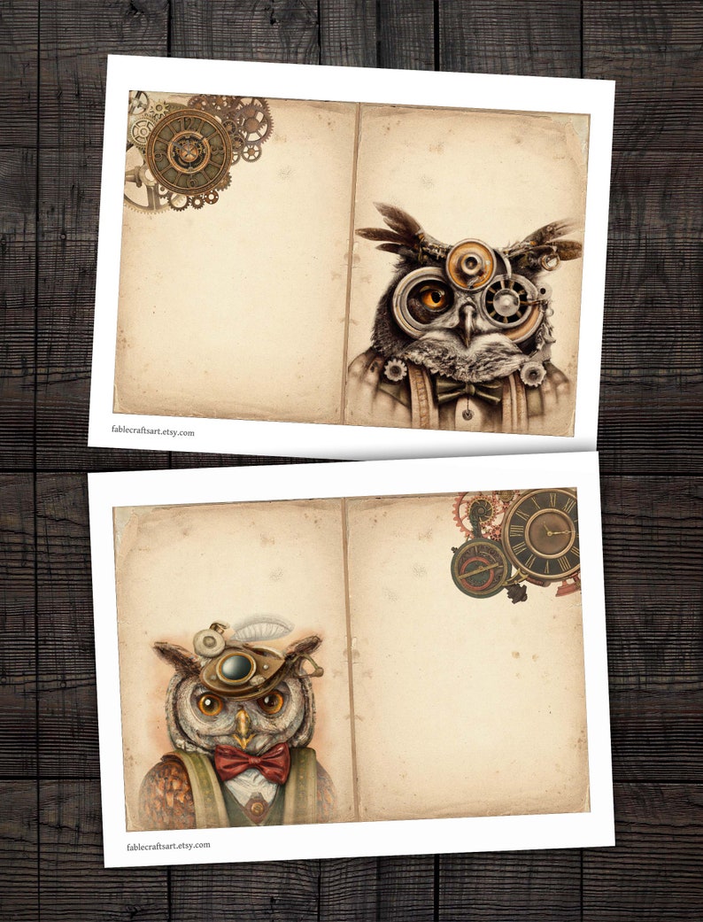 Steampunk Owls Junk Journal Kit 5x7 Digital Steam Punk Owl - Etsy
