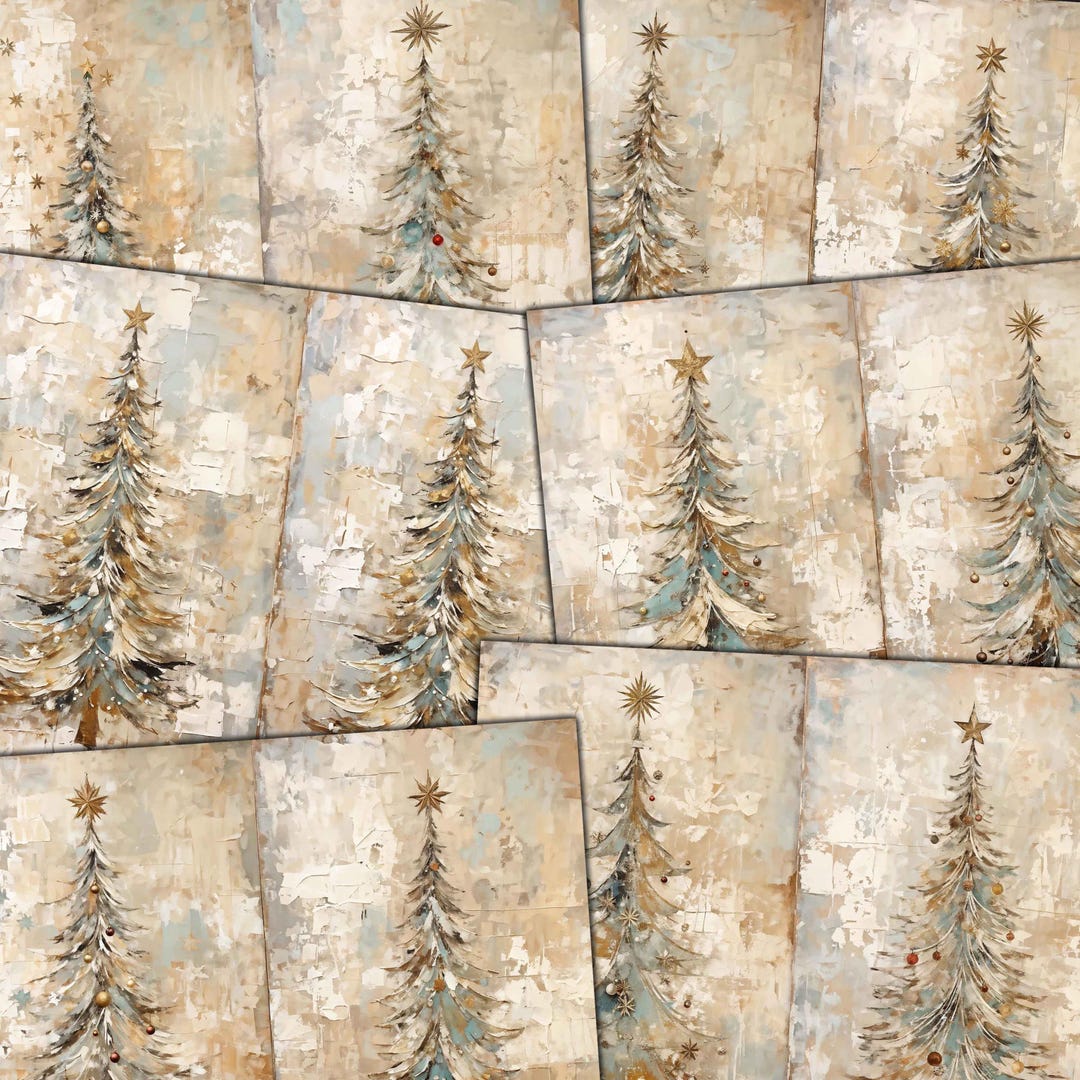 Abstract Christmas Tree Junk Journal Pages: Rustic Winter Collage ...
