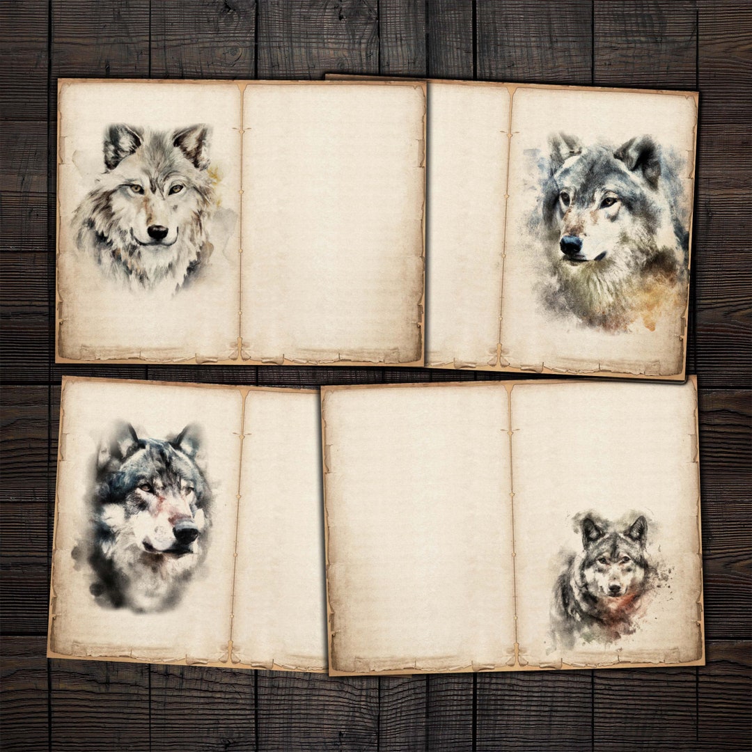 Wolves Digital Junk Journal Pages, Watercolor Wolf Double Pages for ...