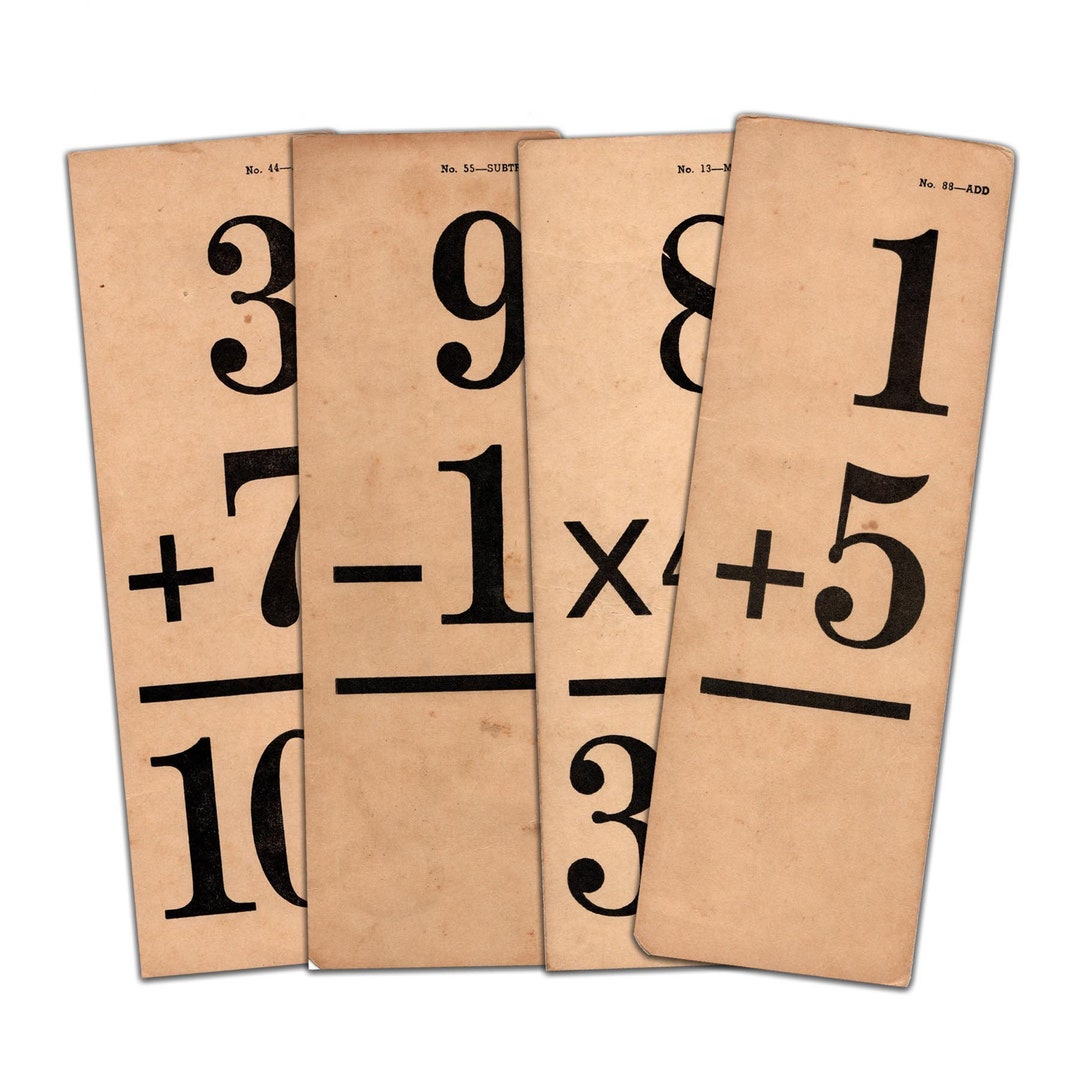 LARGE Vintage Math Flashcards, 3x9 Inch Digital Download Flash Card ...
