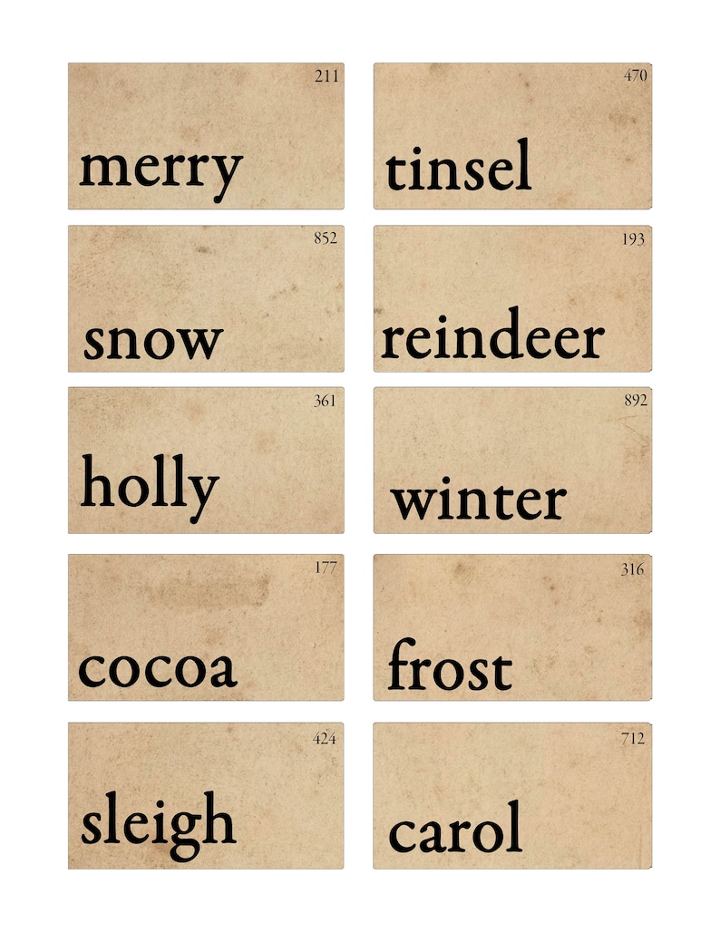Vintage Christmas Printable Flash Cards Sheet for Junk | Etsy
