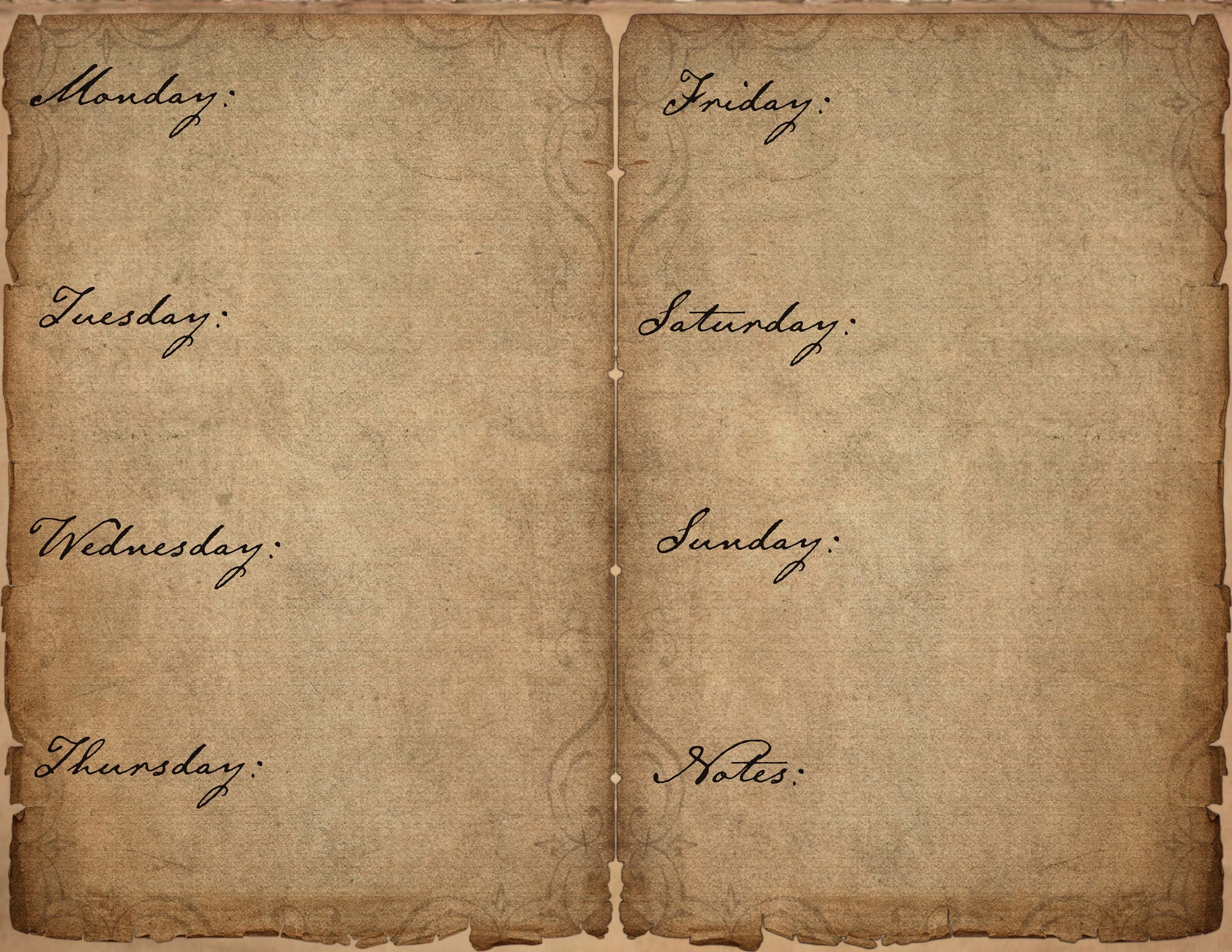 Days of the Week Printable Pages Digital for Junk Journals | Etsy