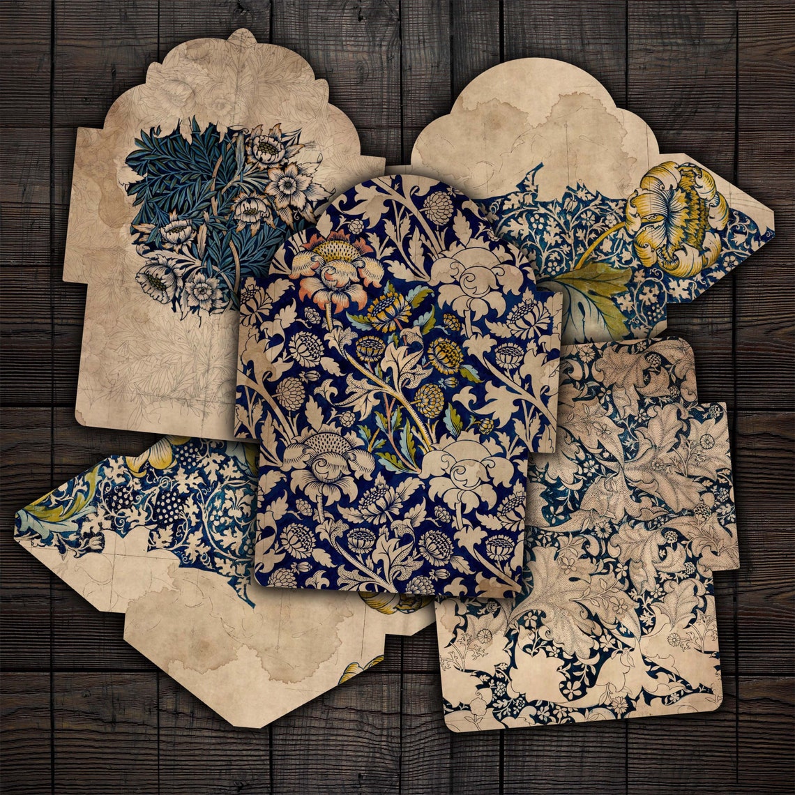 Printable Blue Pattern Envelopes for Junk Journals, Scrapbooks, Paper ...