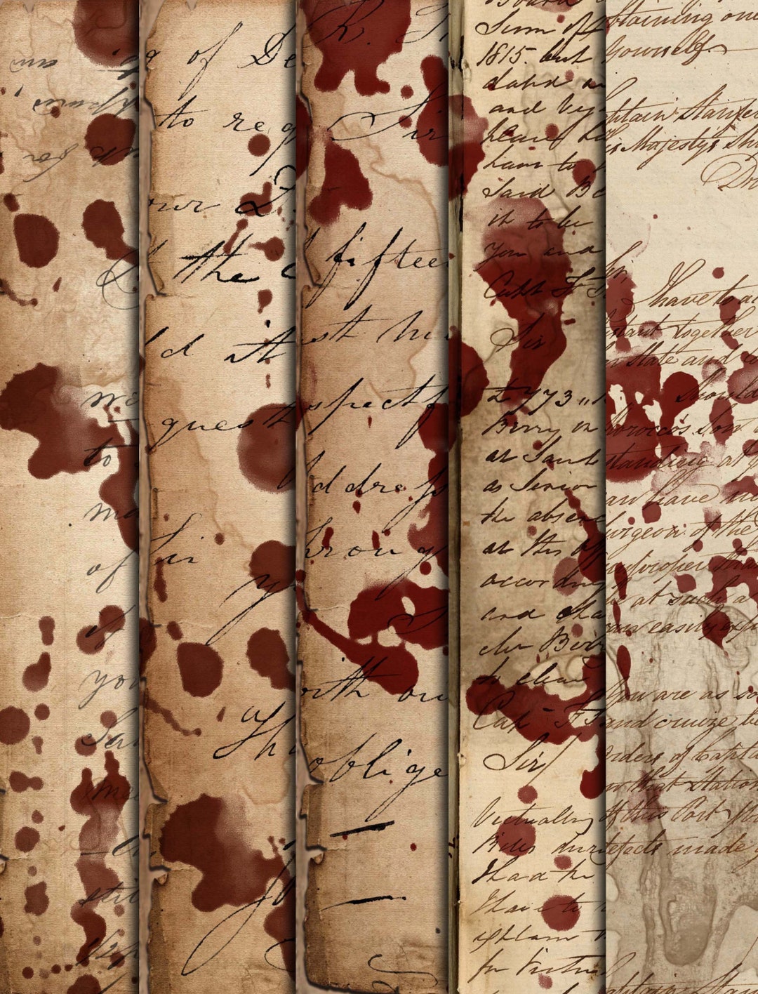 Blood Spattered Digital Papers, Grunge Vampire Ephemera for Halloween ...