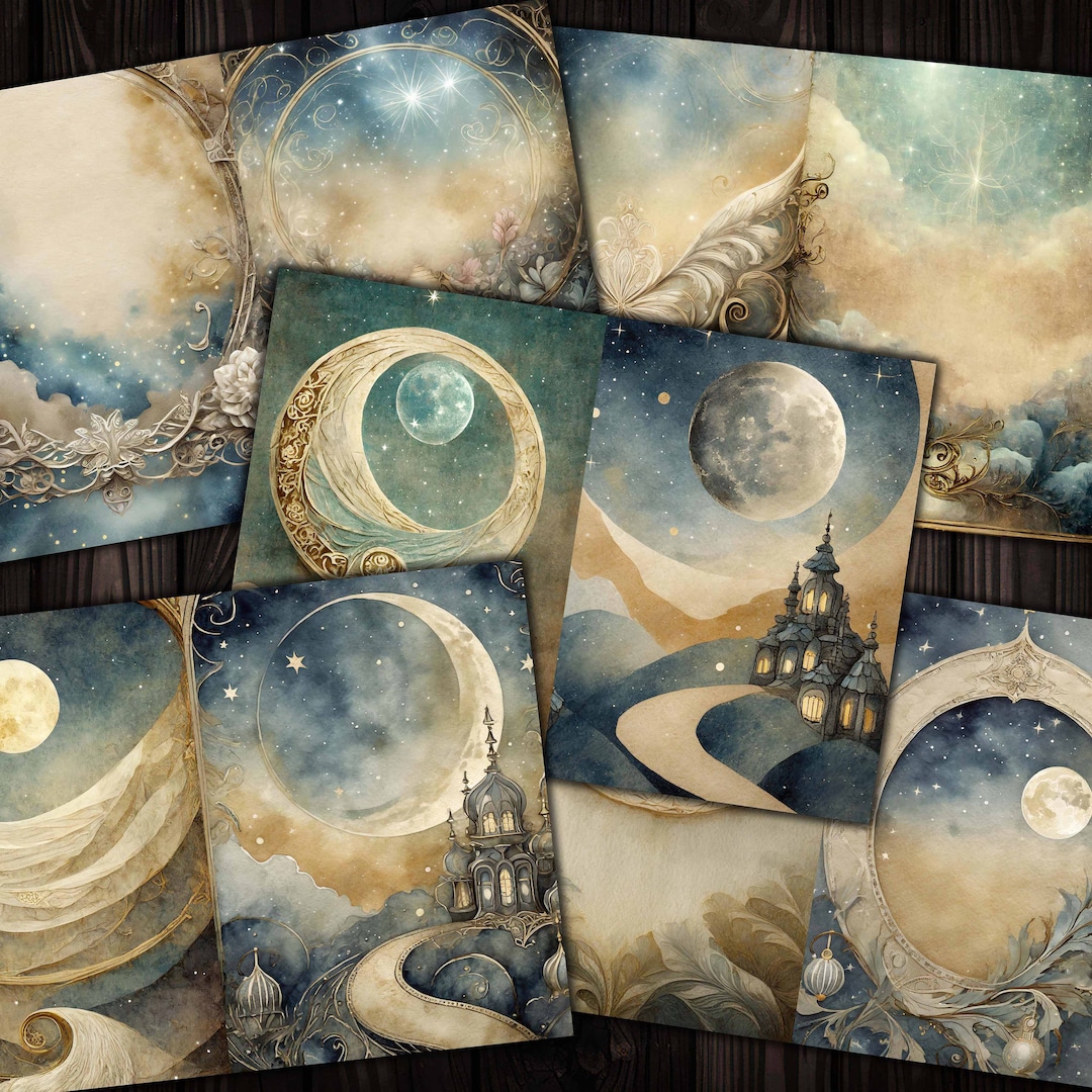 Junk Journal Fantasy Celestial Moon and Stars 5x7 Printable Background ...