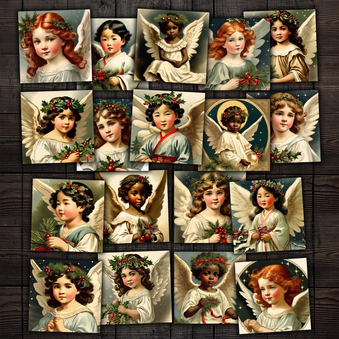 Printable Christmas Angels 3x3 Inch Squares, Digital Kit for Junk ...