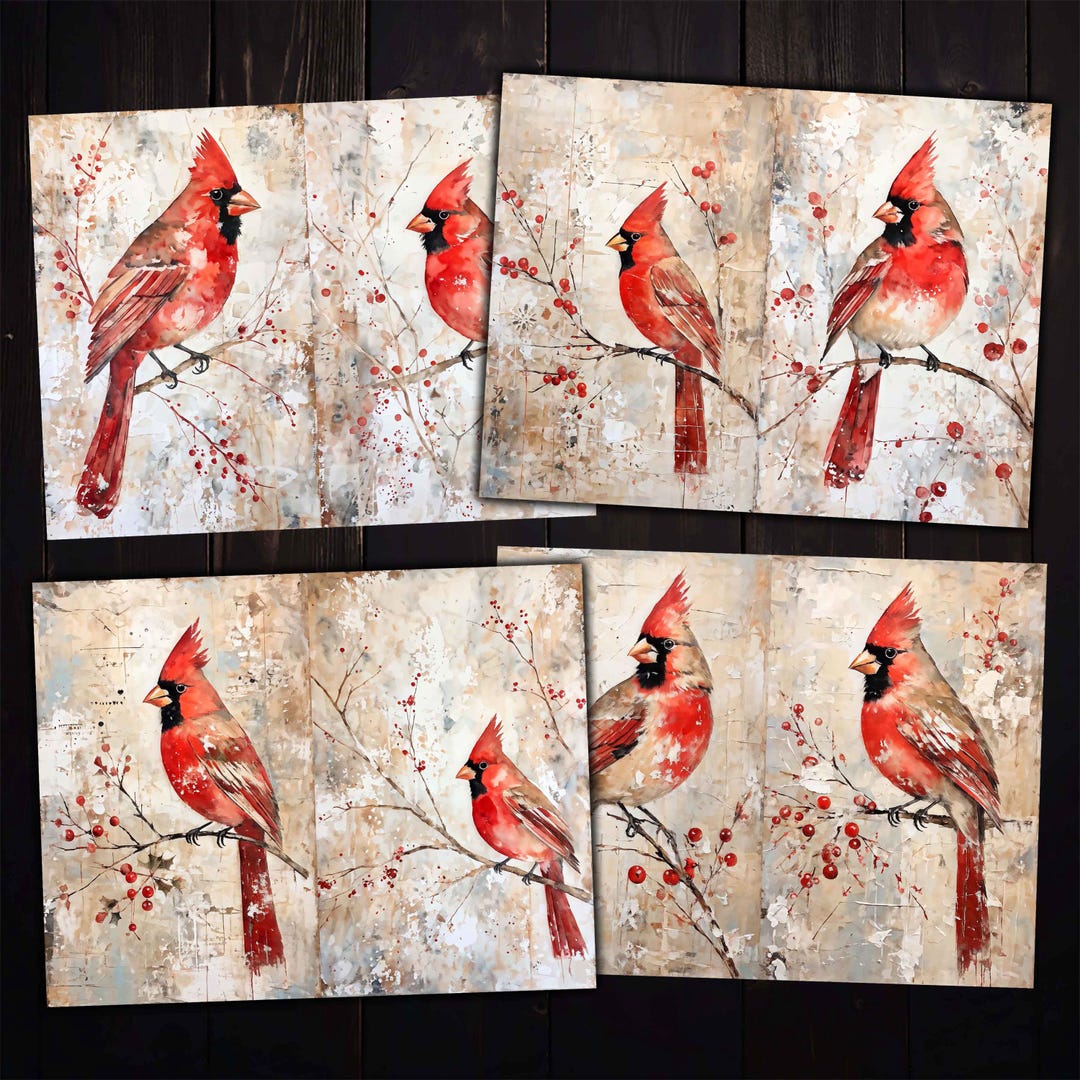 Red Cardinal Birds Printable: Junk Journal Pages (digital Download) - Etsy