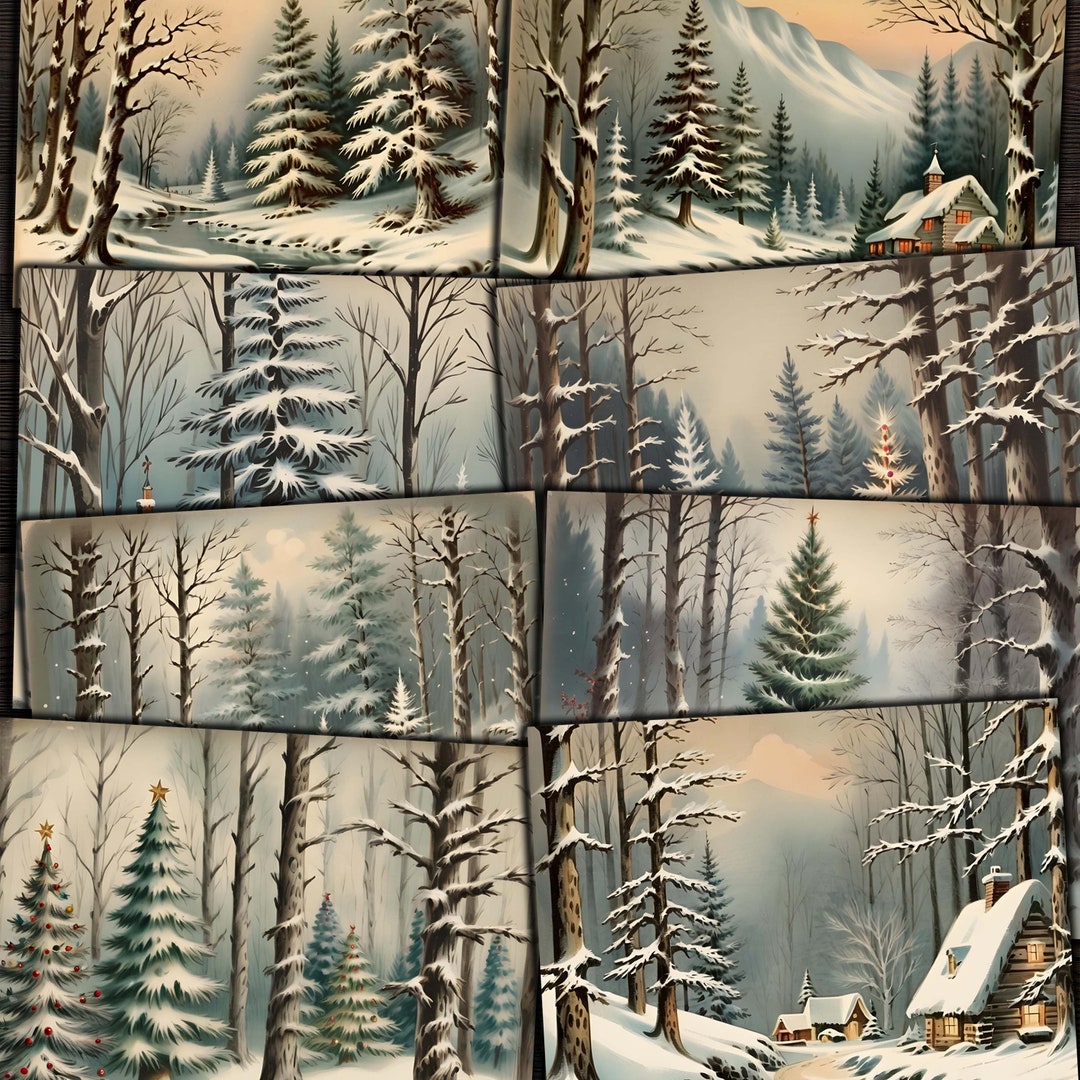 Printable Winter Christmas Landscape Papers Backgrounds for Junk ...