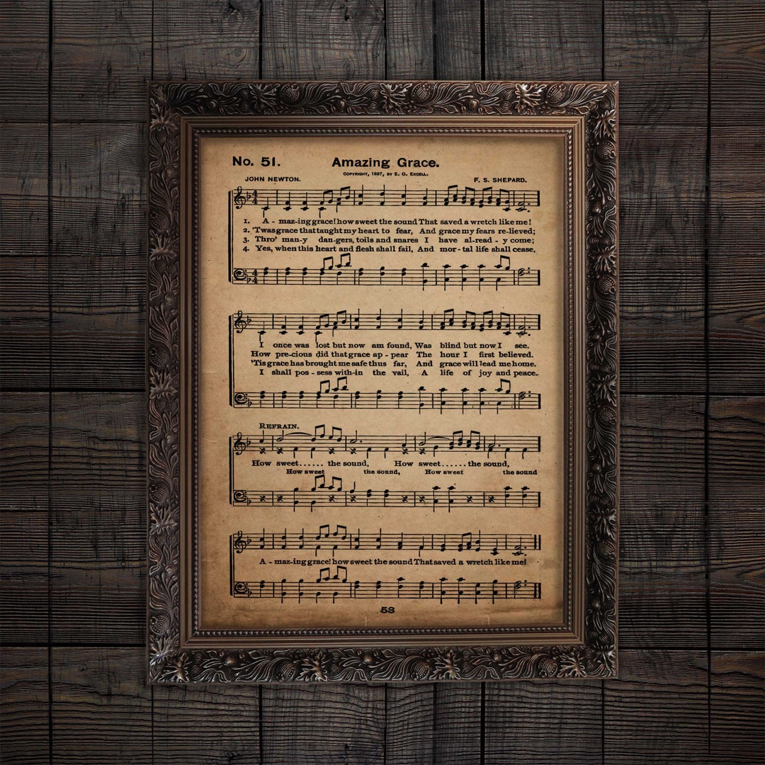 Amazing Grace Digital Art Print, Grunge Vintage Christian Hymn Decor ...