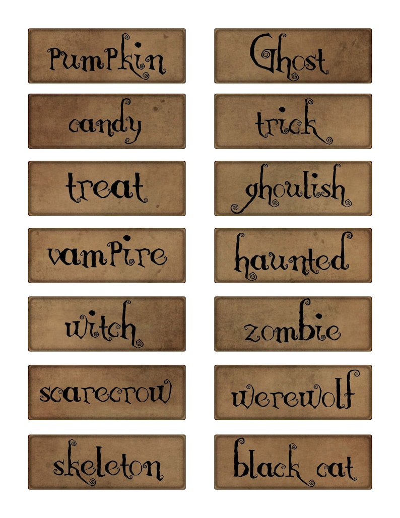 Printable Spooky Halloween Words for Junk Journals, Scrapbooks, Mixed ...