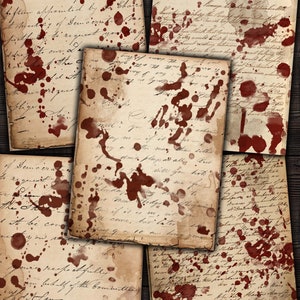 Blood Spattered Digital Papers, Grunge Vampire Ephemera for Halloween ...