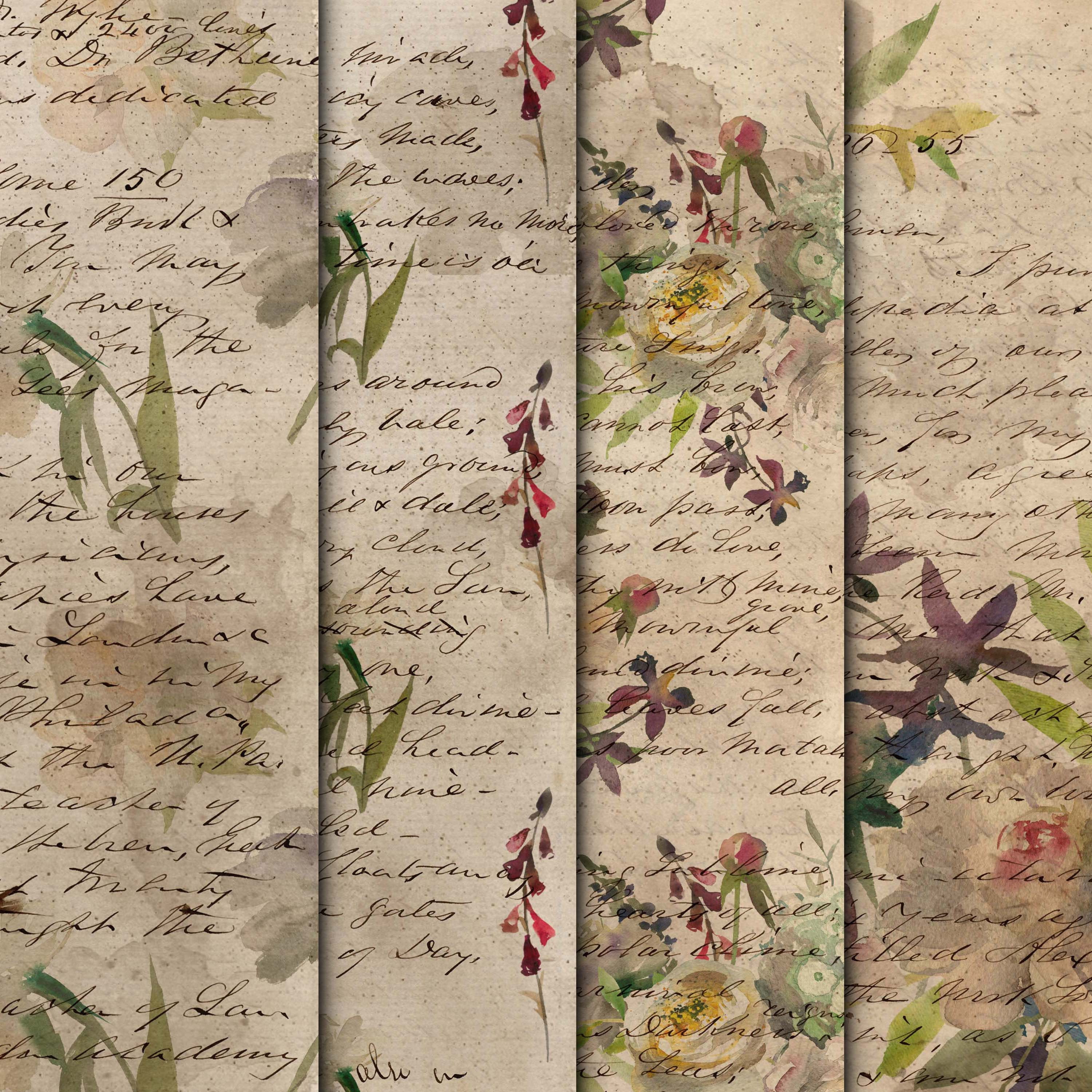 Old Handwriting and Watercolor Floral Printable Papers - Etsy