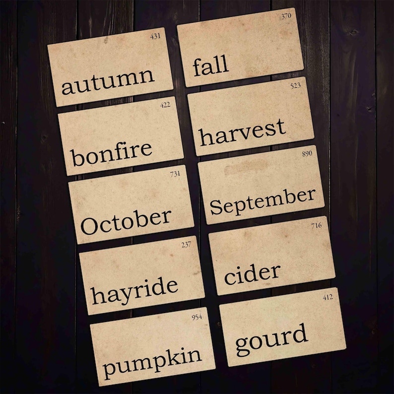 Autumn Words Flashcards: Printable Fall Scrapbook Cards (digital ...